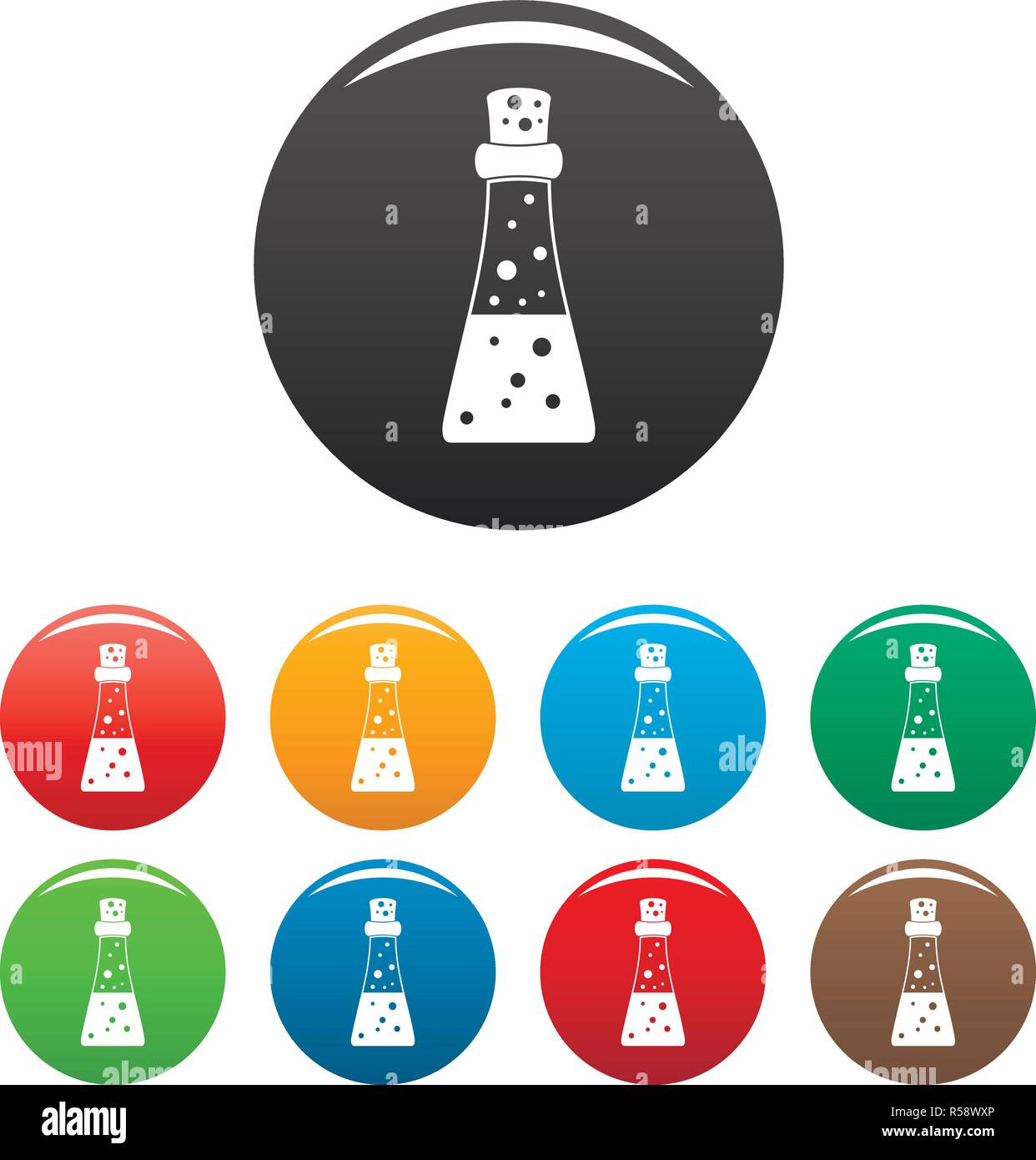 Potion elixir bottle icons set 9 color vector isolated on white for any ...