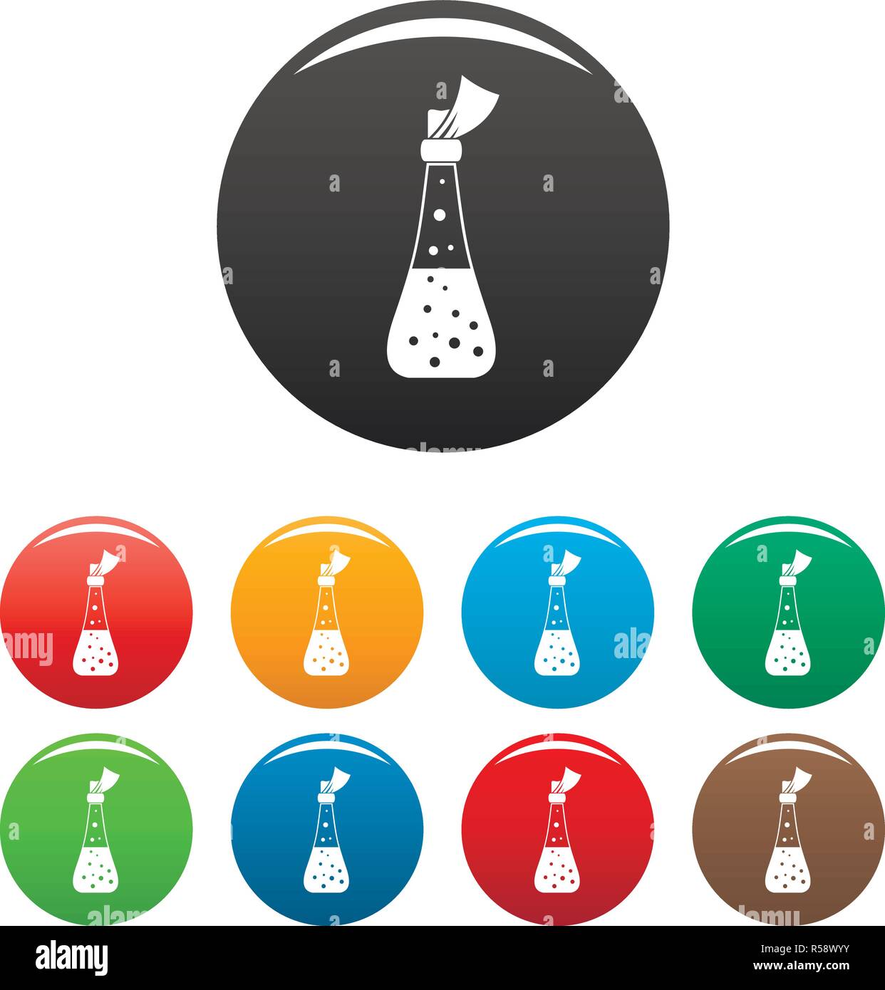Alchemy potion icons set 9 color vector isolated on white for any ...