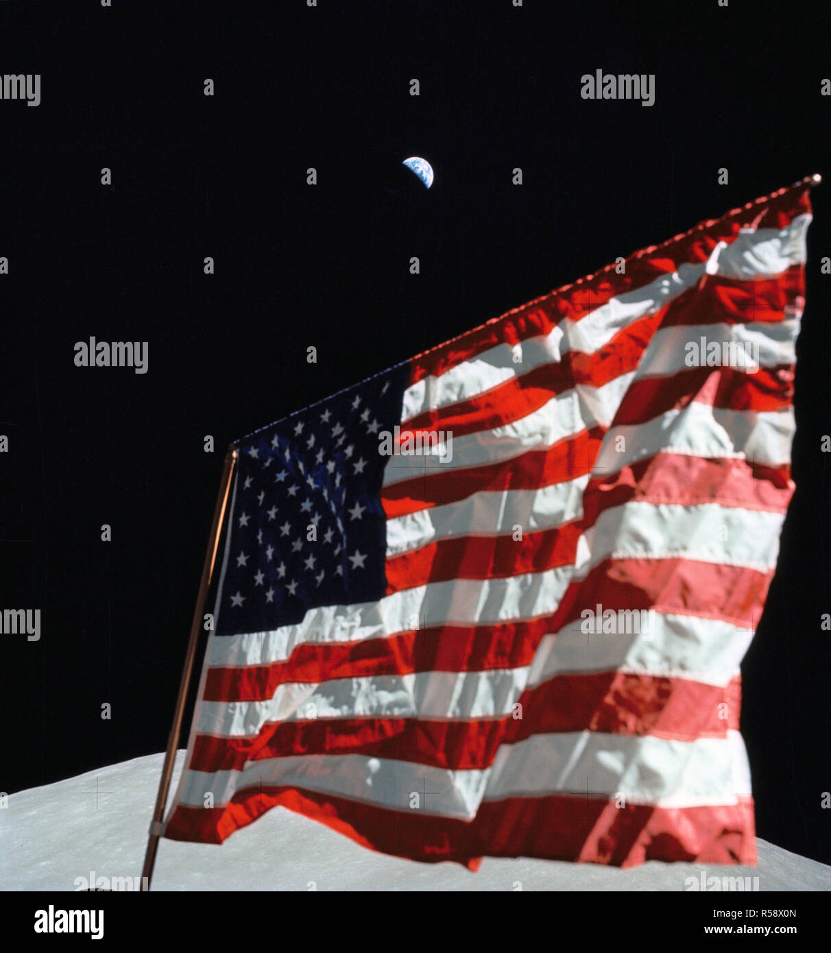 (7-19 Dec. 1972) --- A close-up view of the U.S. flag deployed on the ...