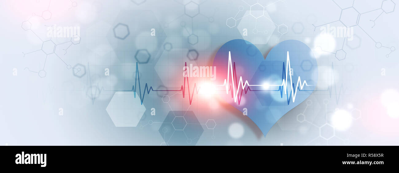abstract science medical illustration banner of heart pulsating rhythm ...