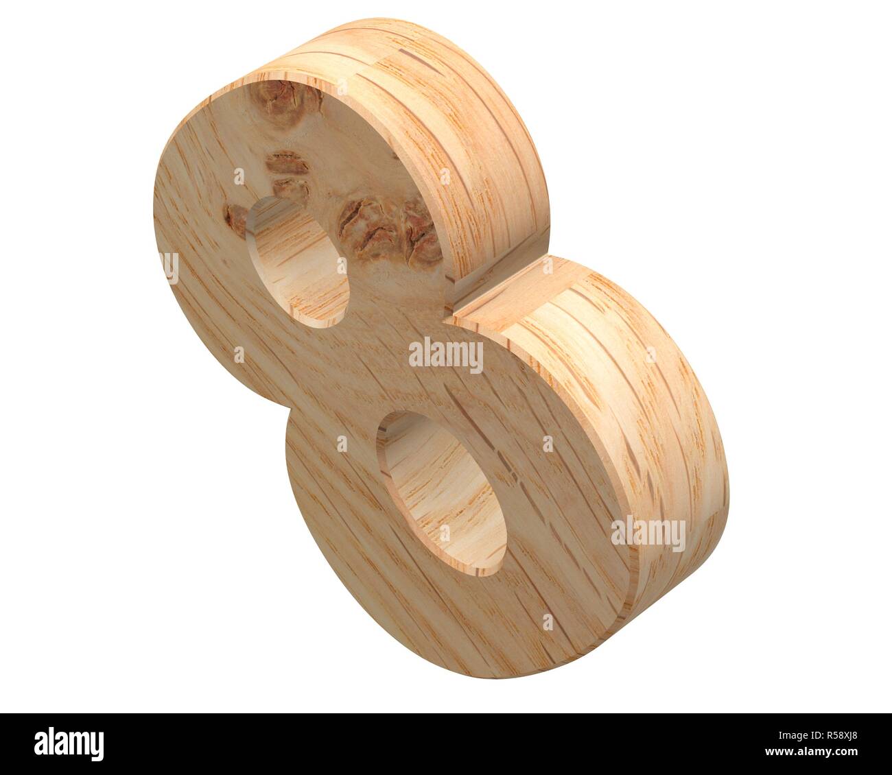 Decorative wooden alphabet digit zero symbol - 8. 3d rendering ...