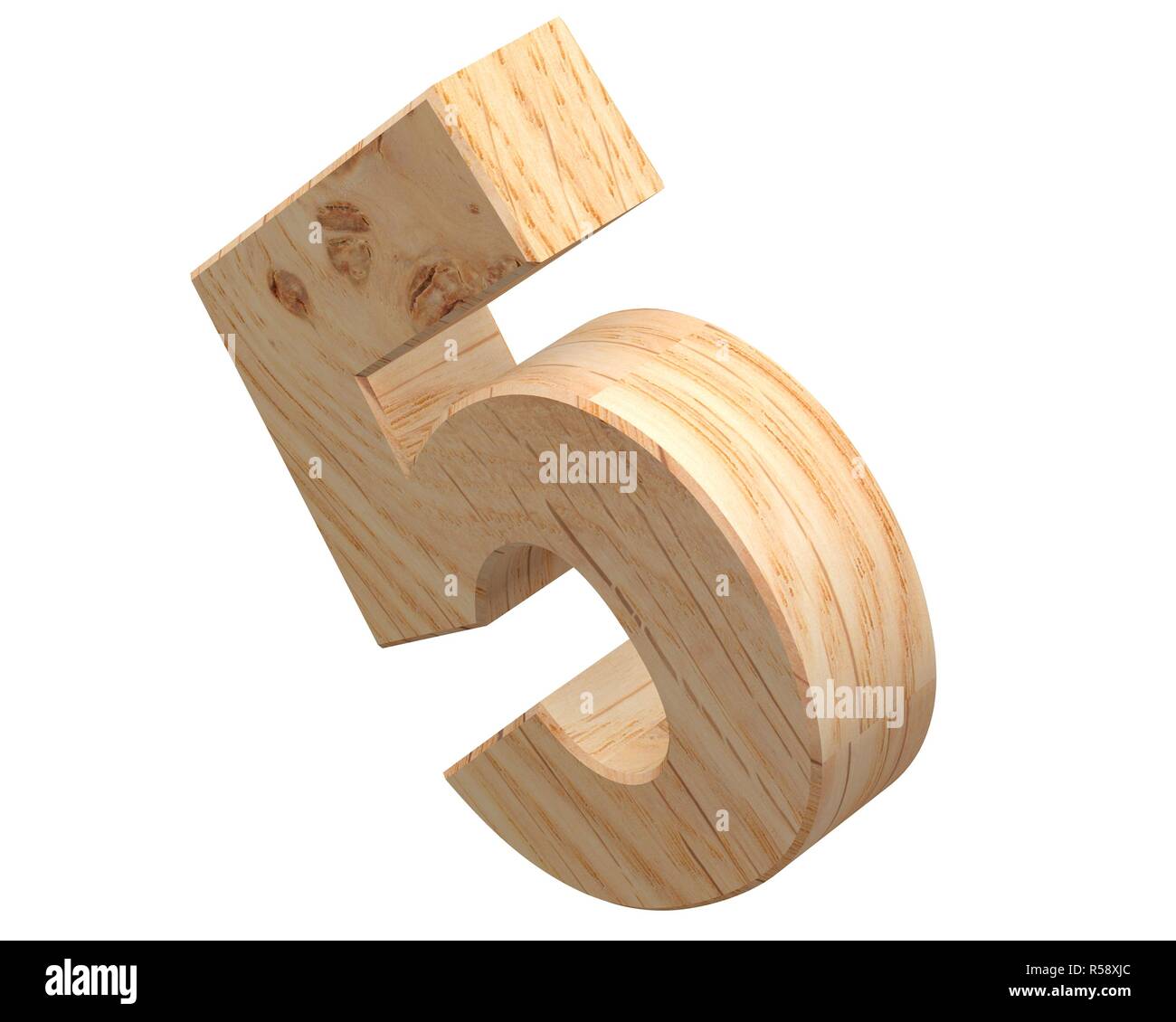 Decorative wooden alphabet digit zero symbol - 5. 3d rendering ...