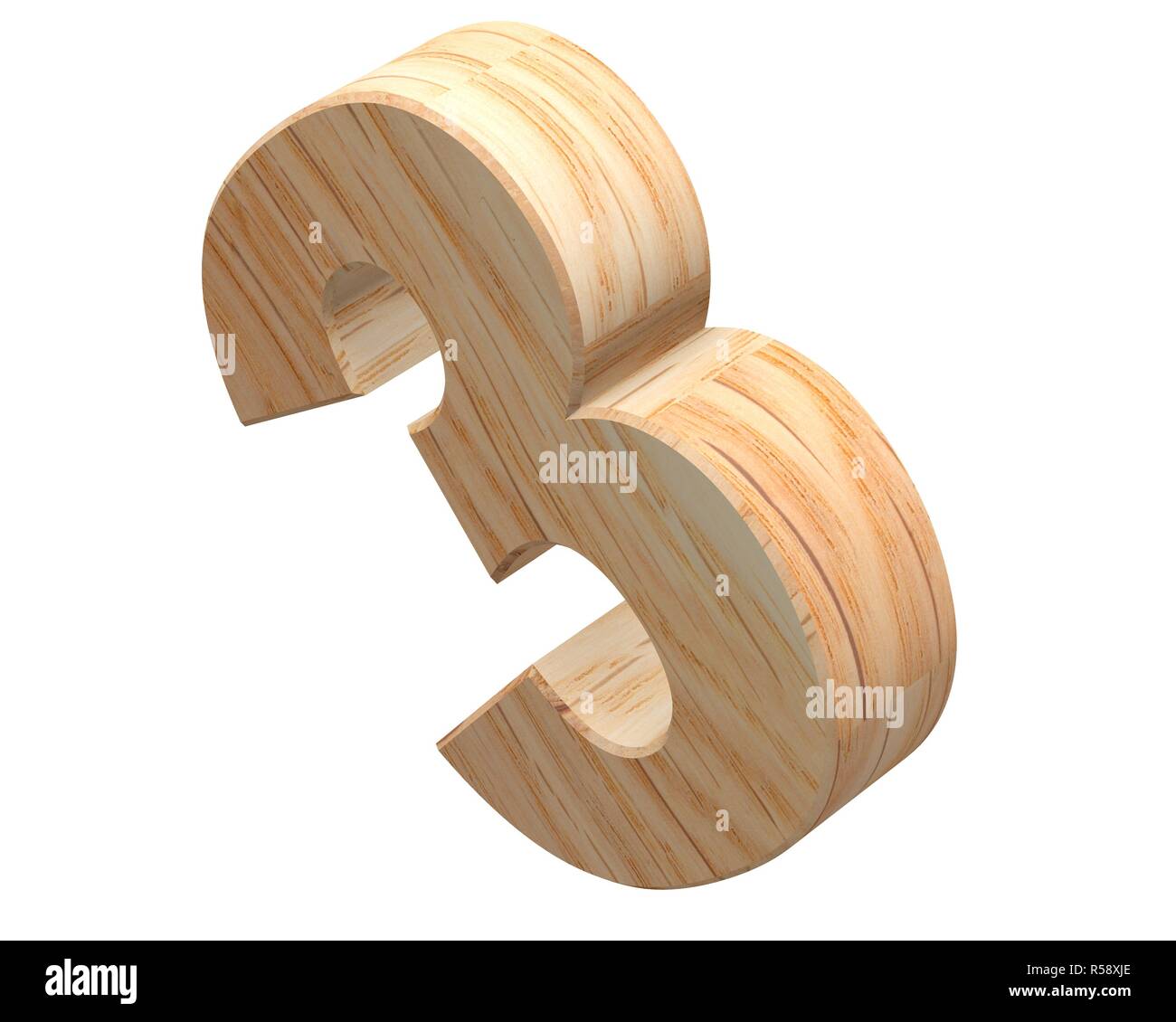 Decorative wooden alphabet digit zero symbol - 3. 3d rendering ...