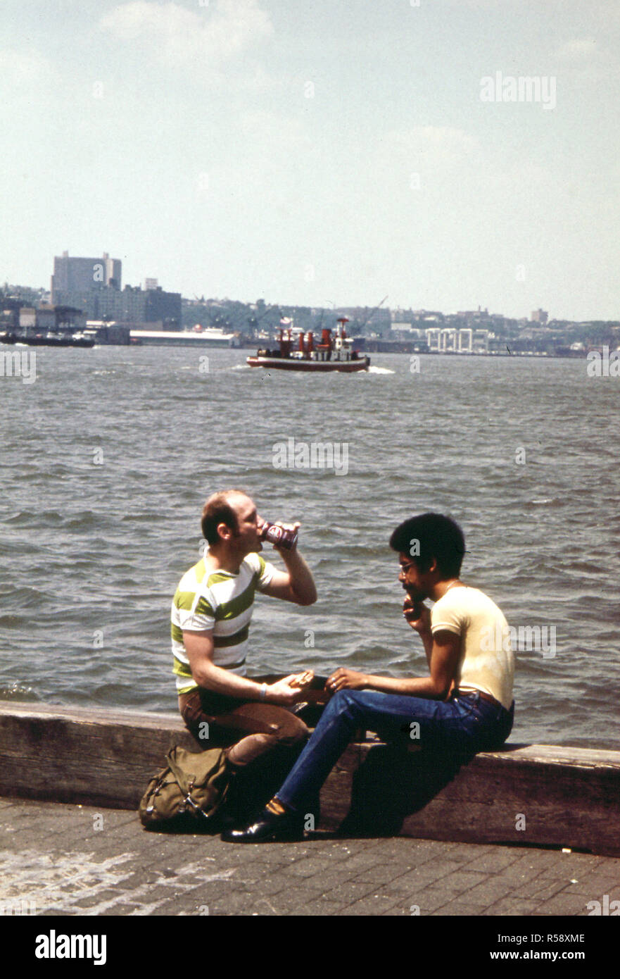 1973 - People talking at Morton Street Pier on the Hudson River 05/1973 ...