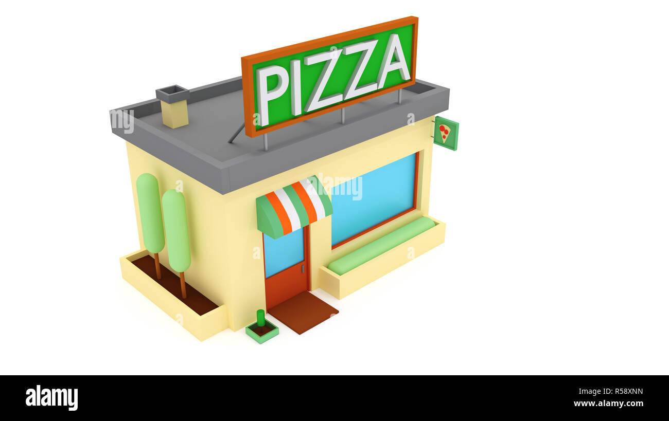 3D render Illustration. Pizza shop icon. Isometric illustration of ...
