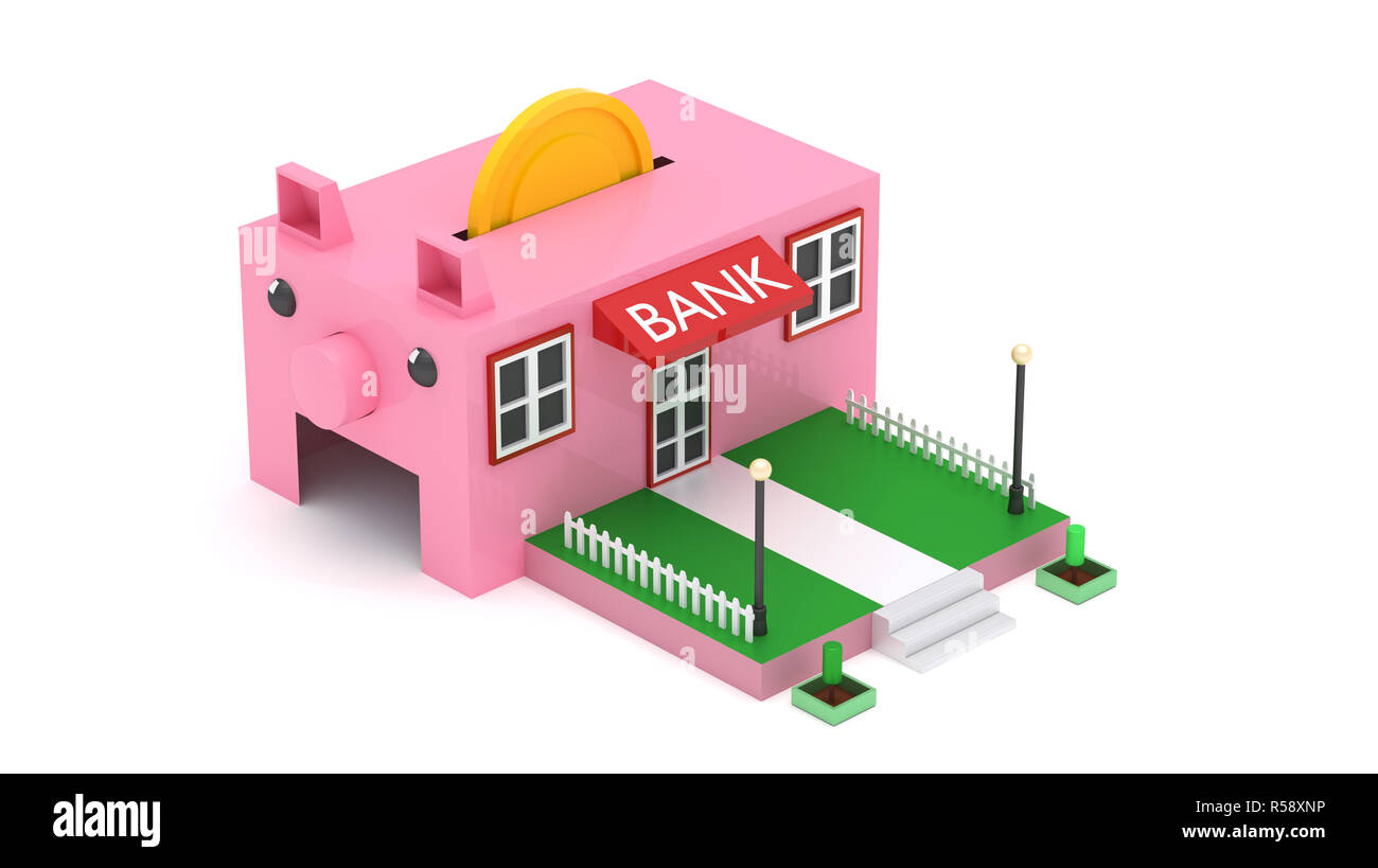 3D render Illustration. Isometric Bank Savings business concept ...