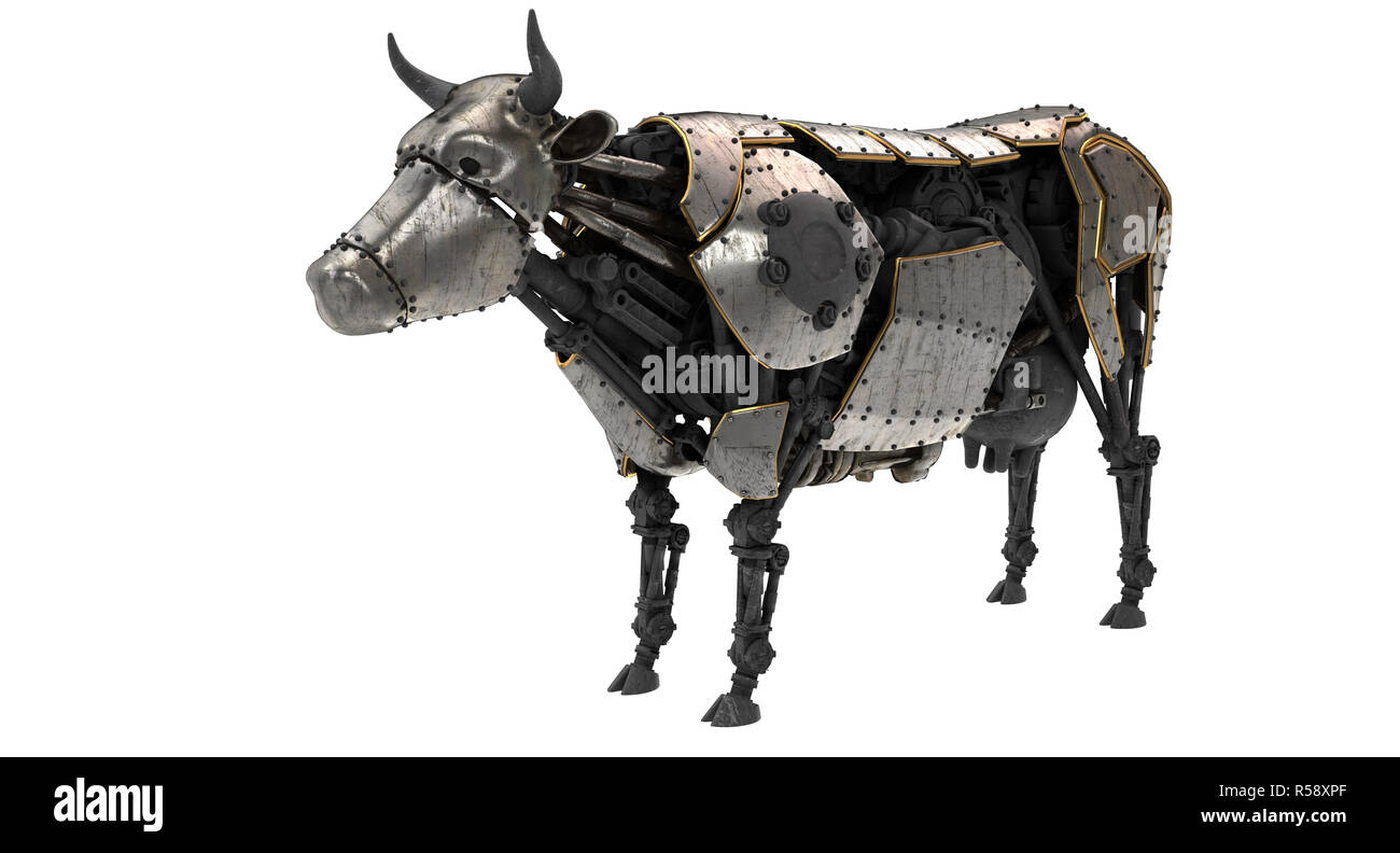 mechanical robot cow in stiunk style on an isolated white background ...