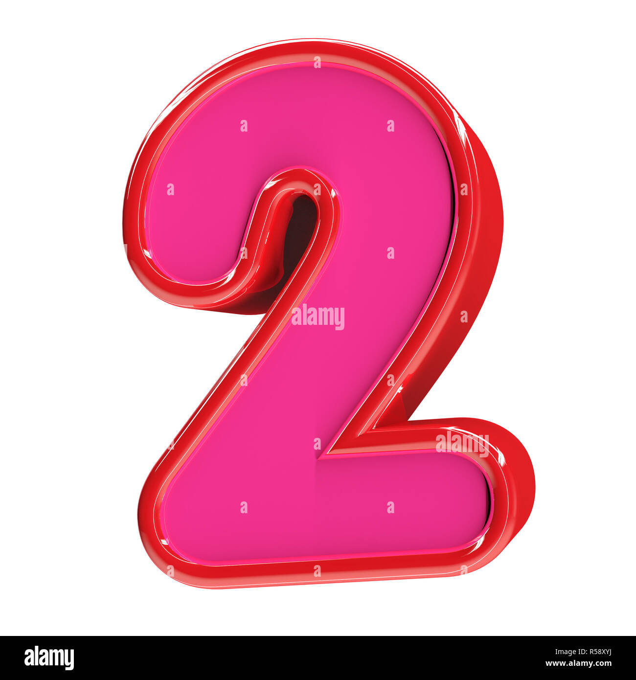 3d Illustration plastic red number 2 isolated on white background Stock ...