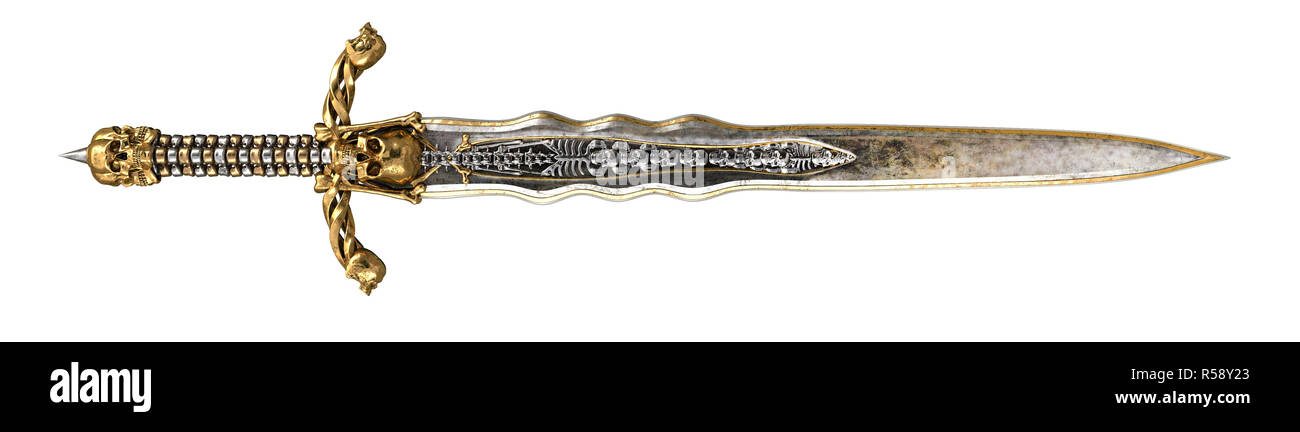 long sword with skull and bones on an isolated white background. 3d ...