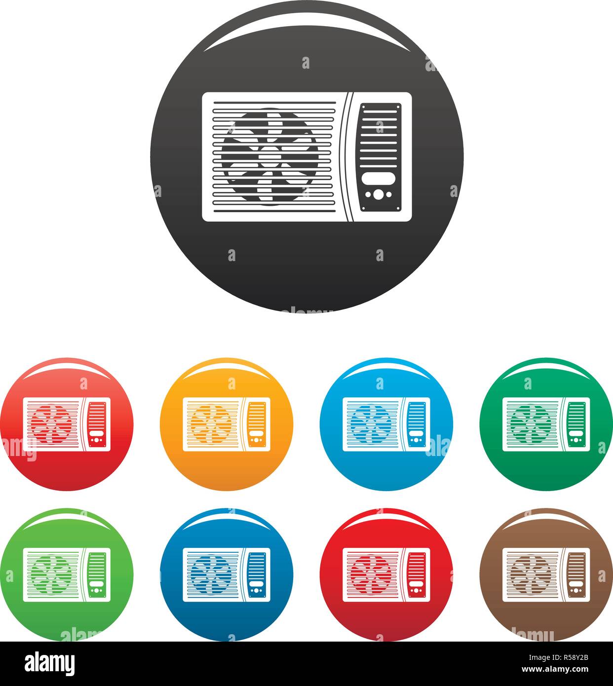 Outdoor air conditioner fan icons set 9 color vector isolated on white ...