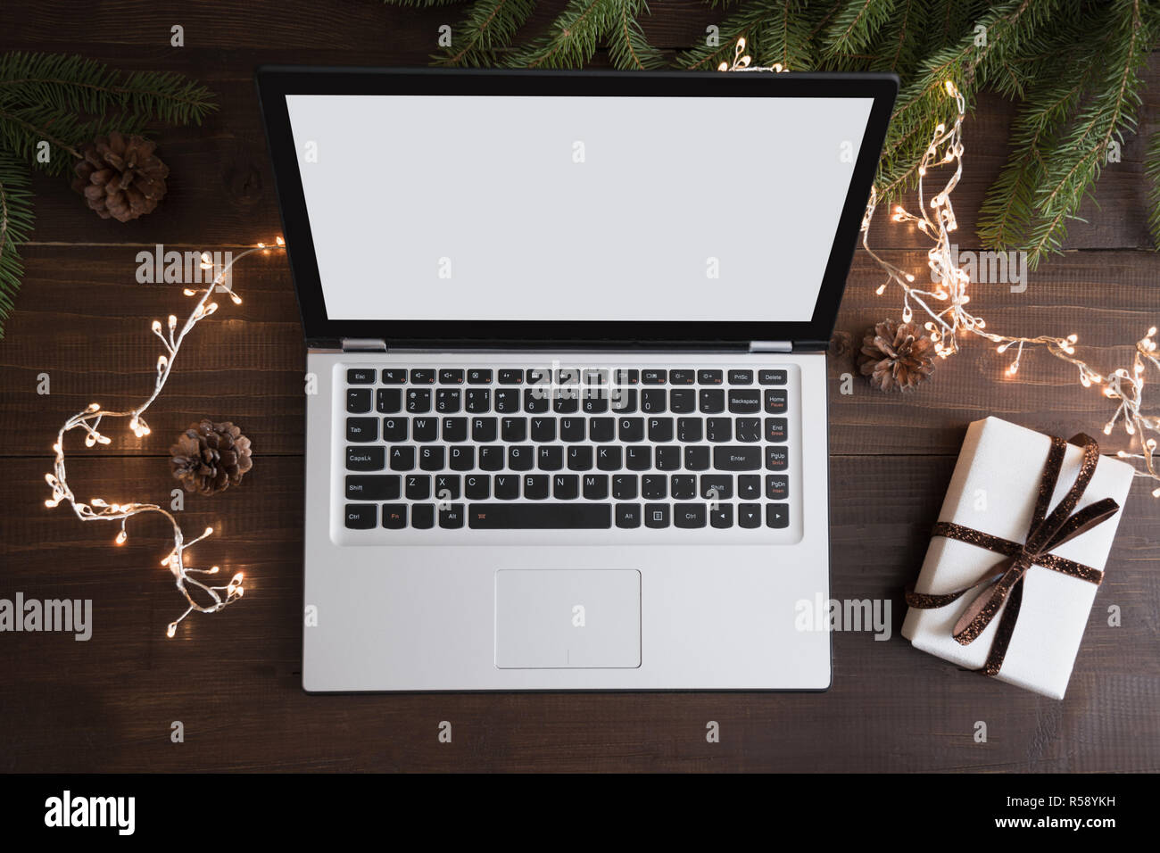 Screen laptop with space for text or special Christmas offer. Xmas ...