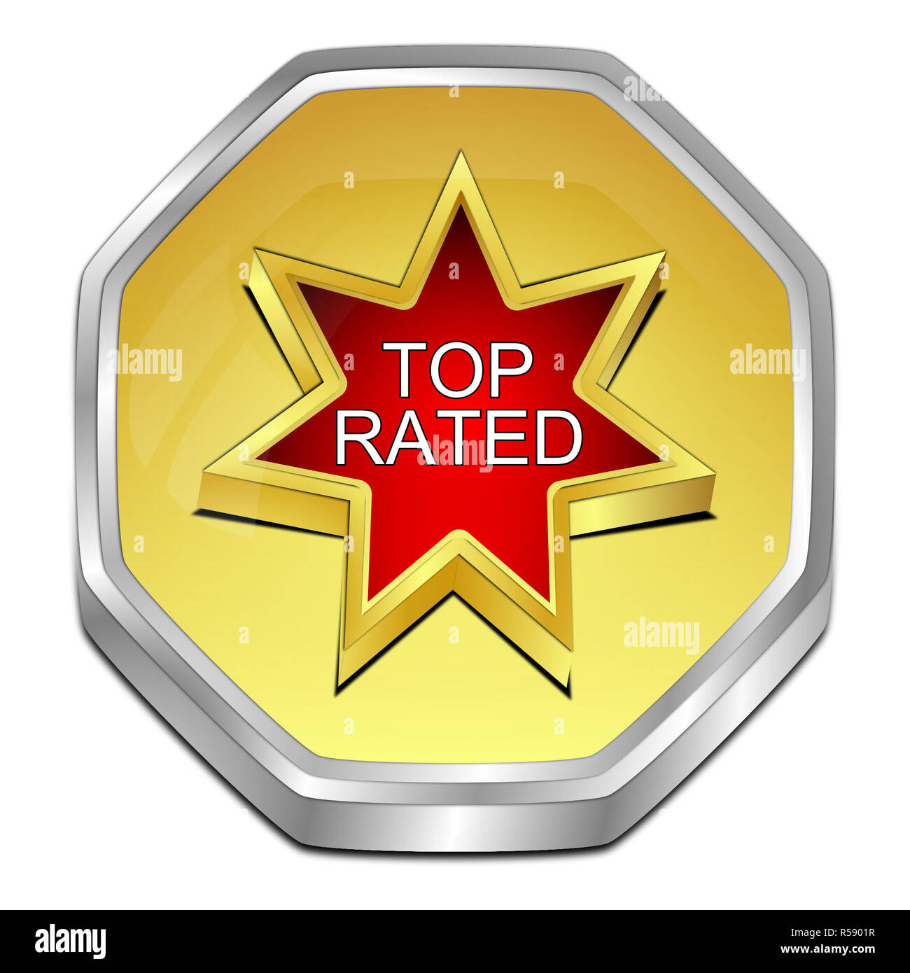 golden red Top Rated Button - 3D illustration Stock Photo - Alamy