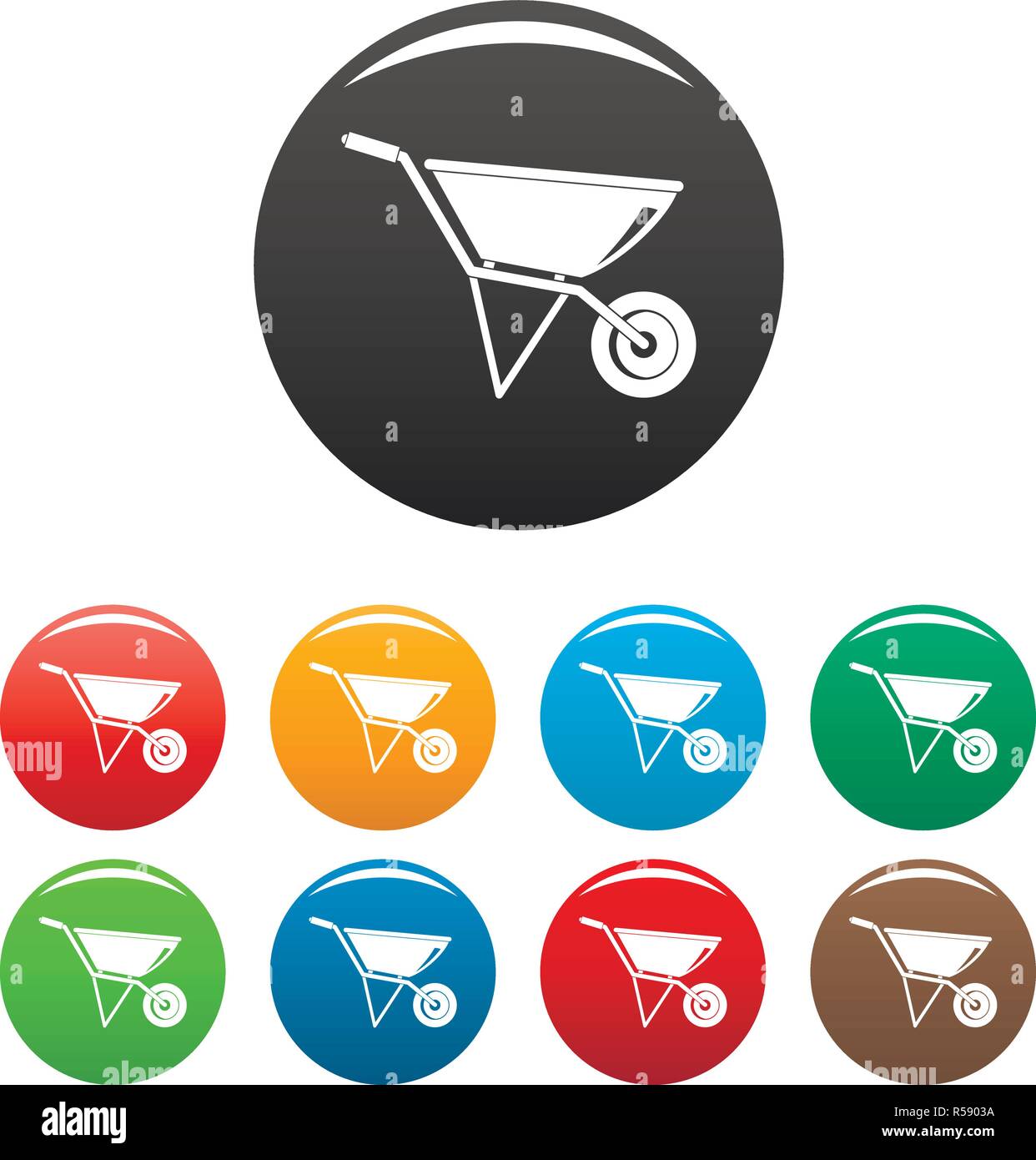 Construction wheelbarrow icons set 9 color vector isolated on white for ...