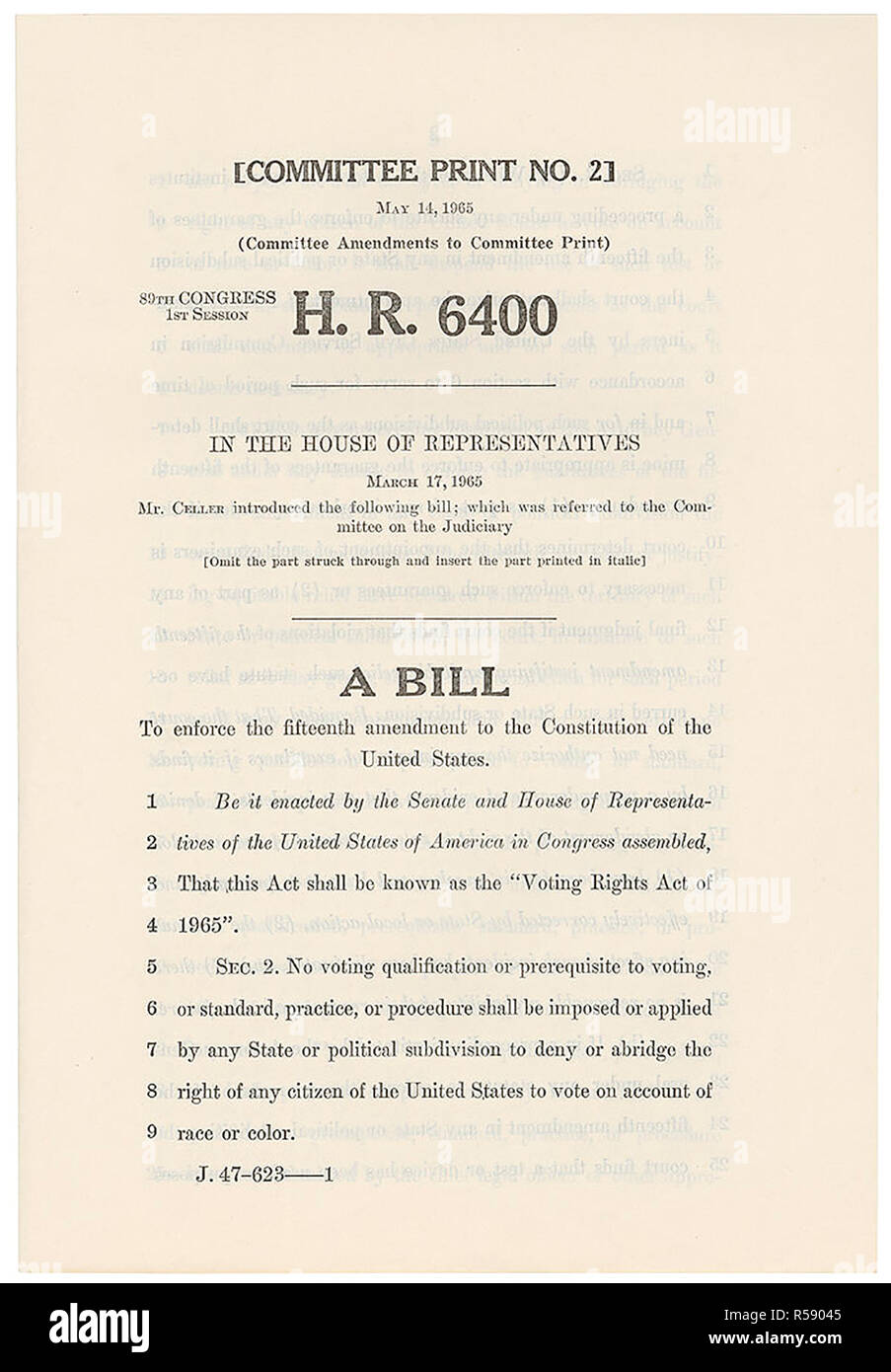 Historical U.S. Documents - Front page of the 1965 voting rights act ...