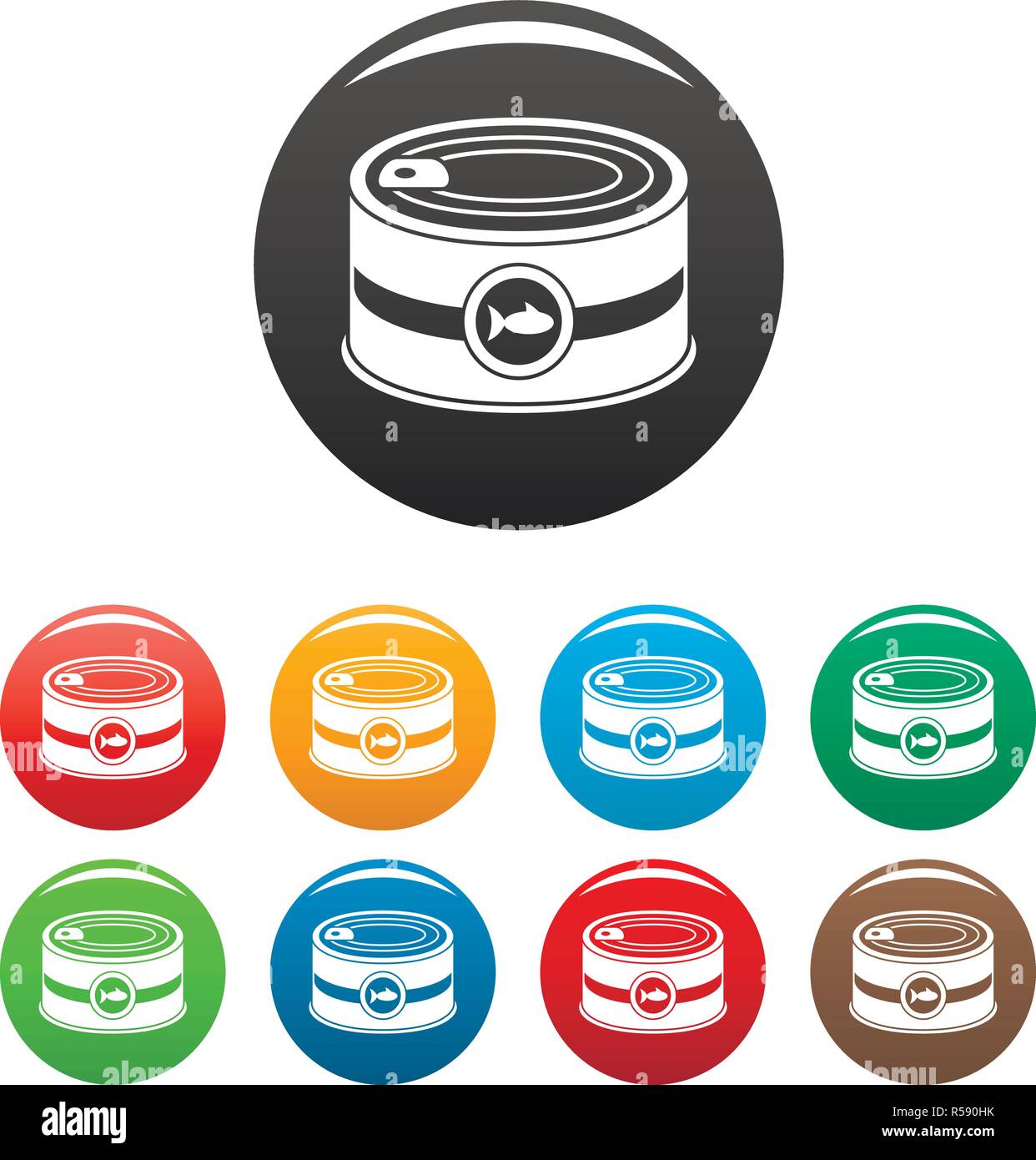 Fish tin can icons set 9 color vector isolated on white for any design ...