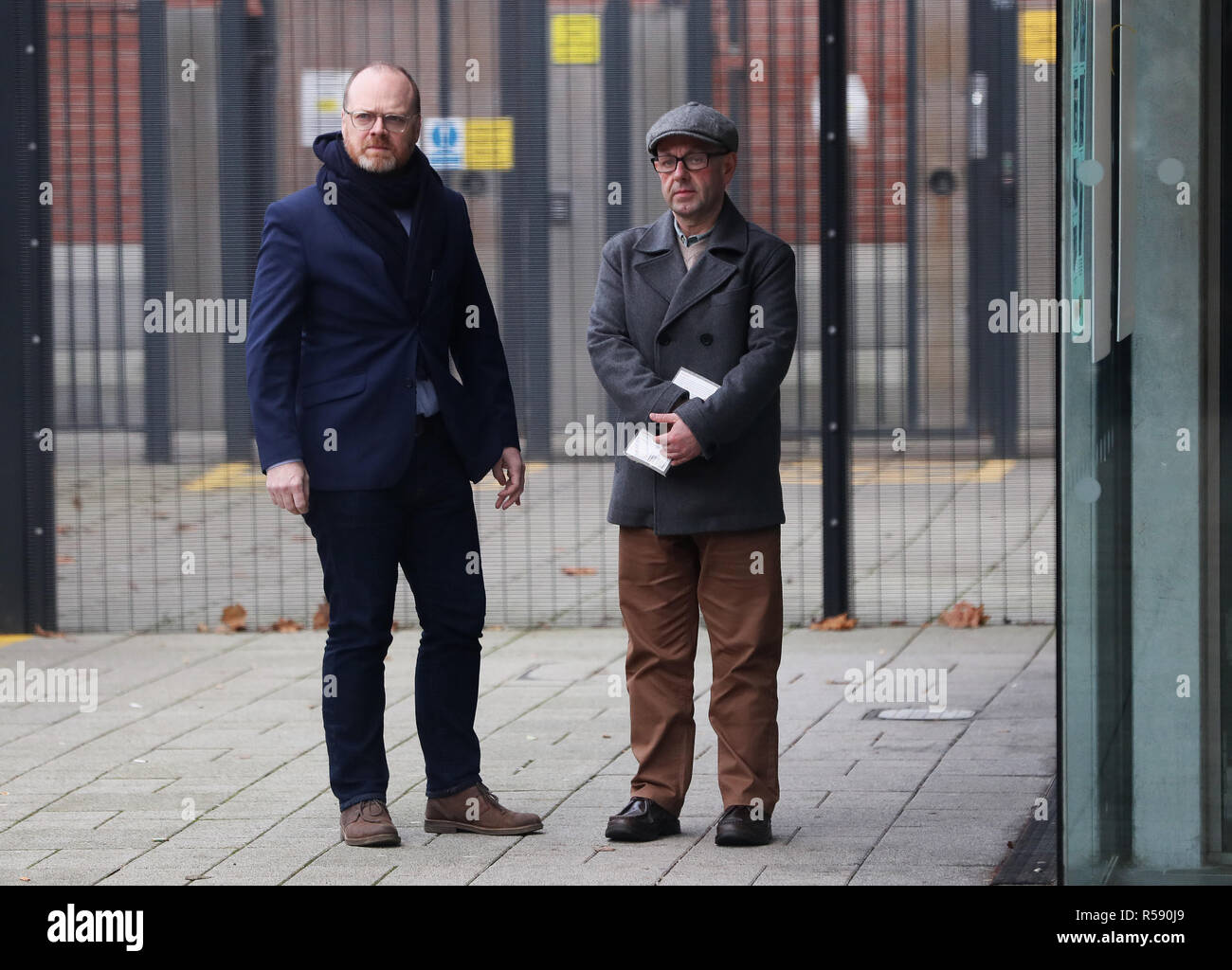 Journalists Barry McCaffrey (right) and Trevor Birney arrive at ...