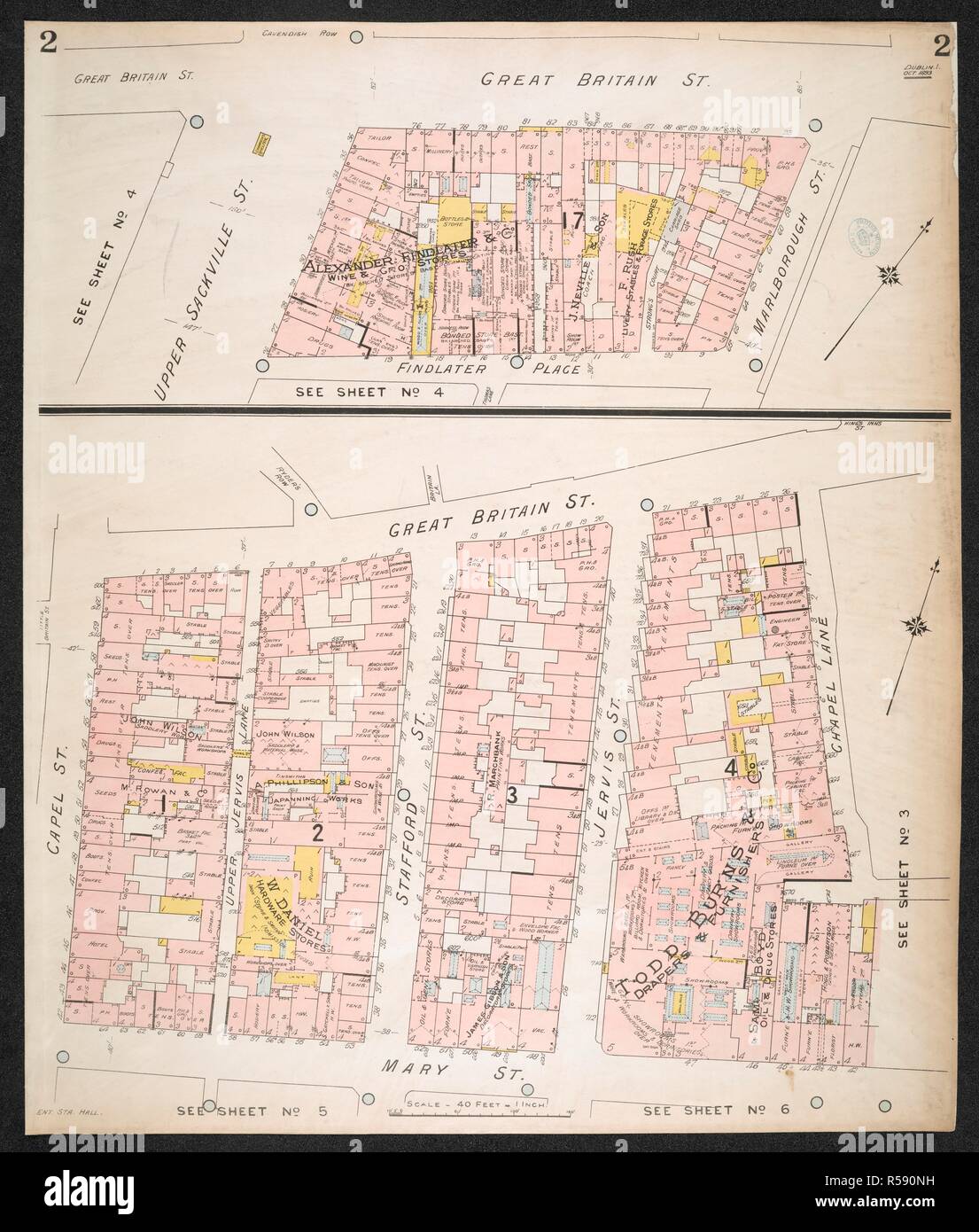Section of an insurance Plan of the City of Dublin, showing the area ...