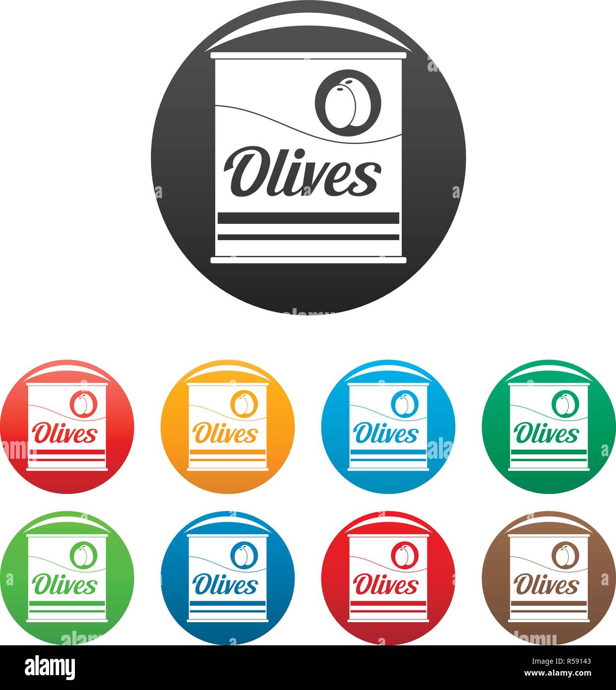 Olives can icons set 9 color vector isolated on white for any design ...