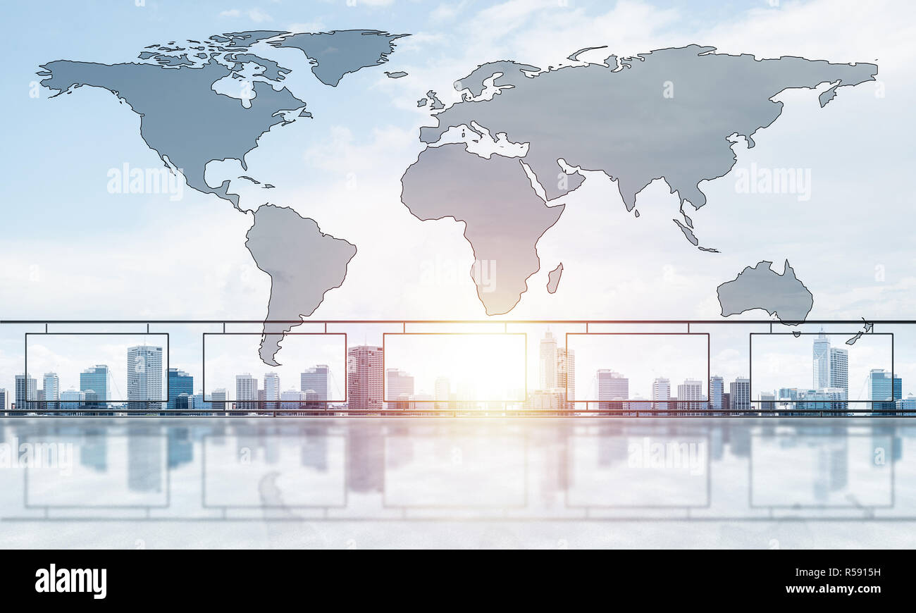 Concept of global communication and networking with world map ov Stock ...