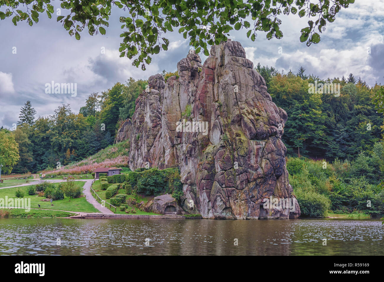 the externsteine,striking sandstone rock formation in the teutoburg ...