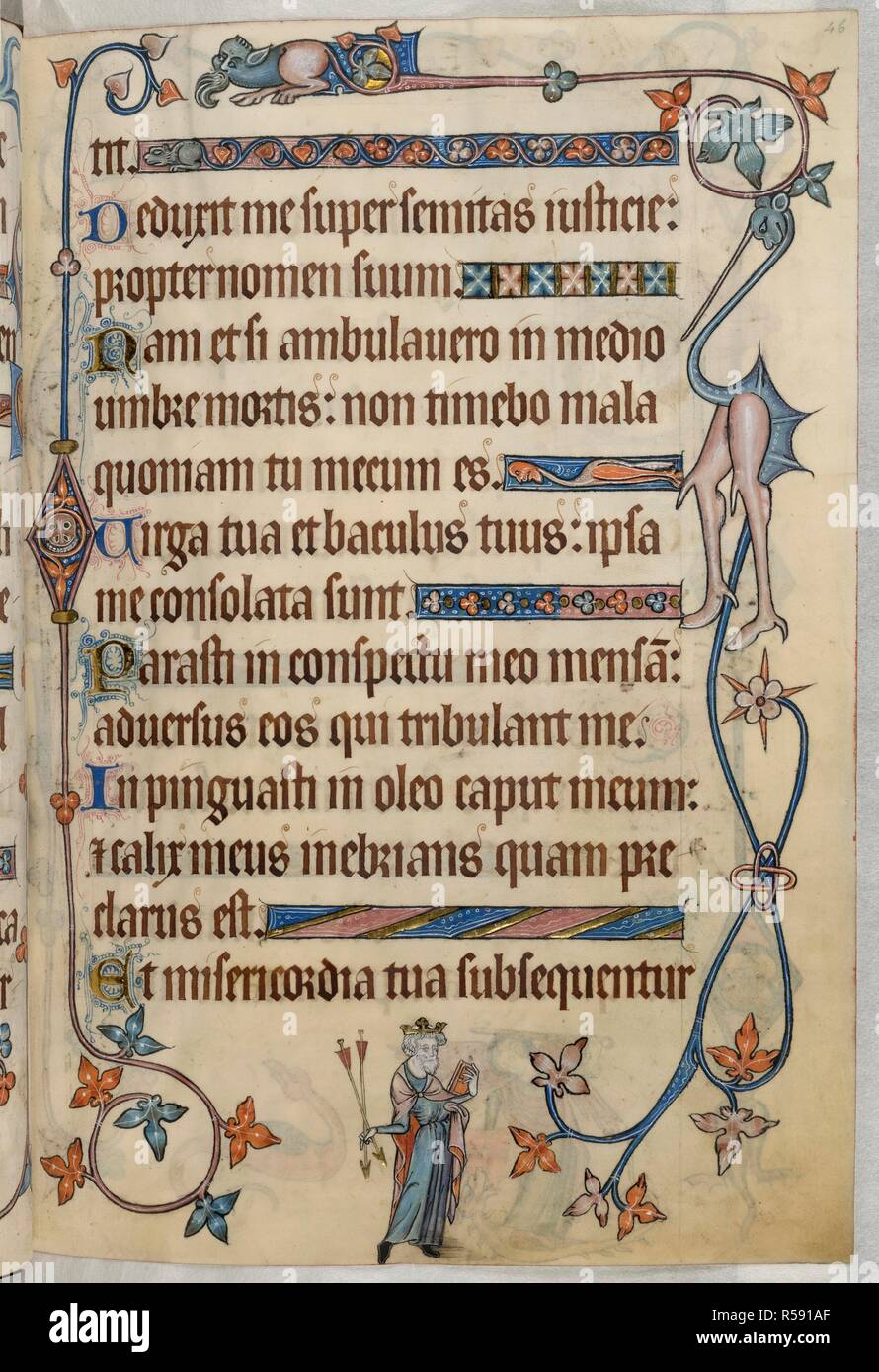 Psalm 22; King with arrows. Luttrell Psalter. England [East Anglia ...