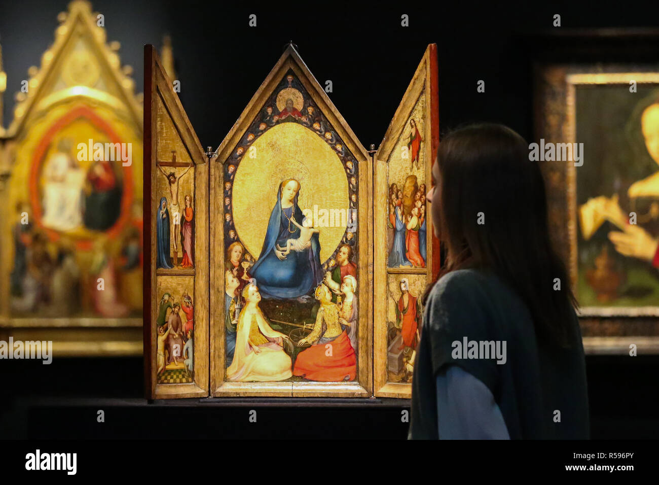Sothebys. London, UK. 30 Nov 2018 - A woman views "The Master of Saint ...