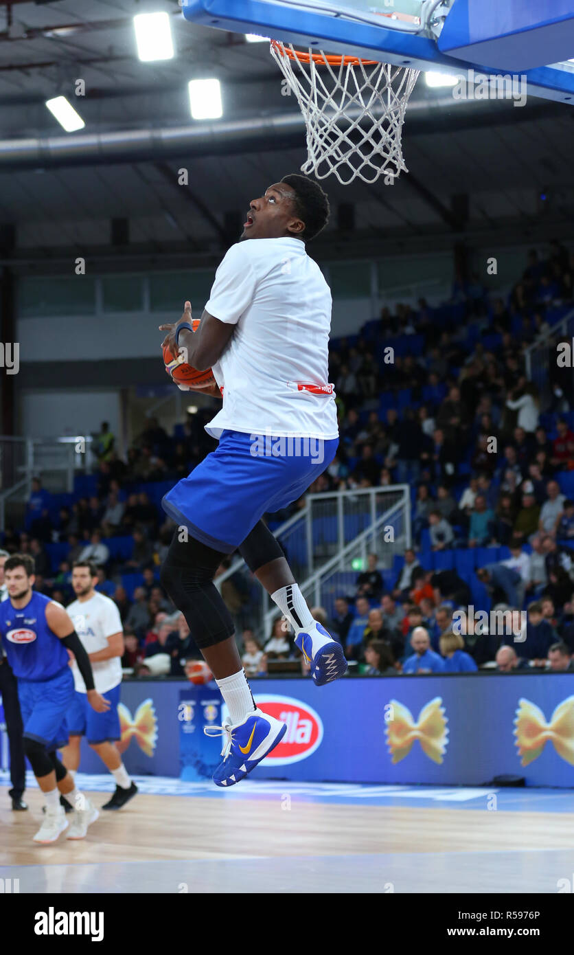 Brescia, Italy. 29th Nov, 2018. Awudu Abass during the warm-up before ...