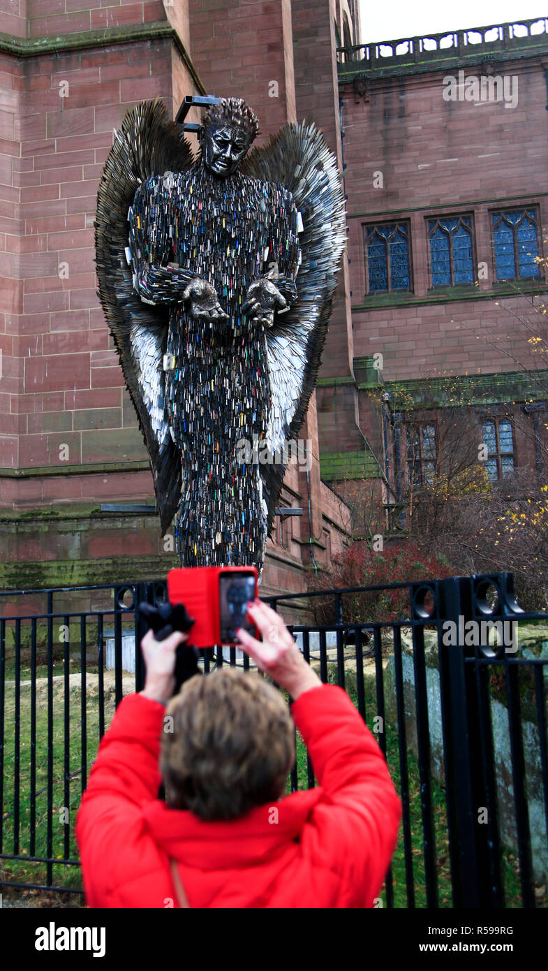 Liverpool, UK. 30 November 2018. 'The Knife Angel' is a 27 feet high ...