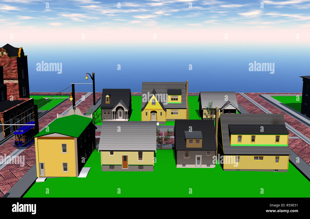 cityscape with houses and streets Stock Photo - Alamy