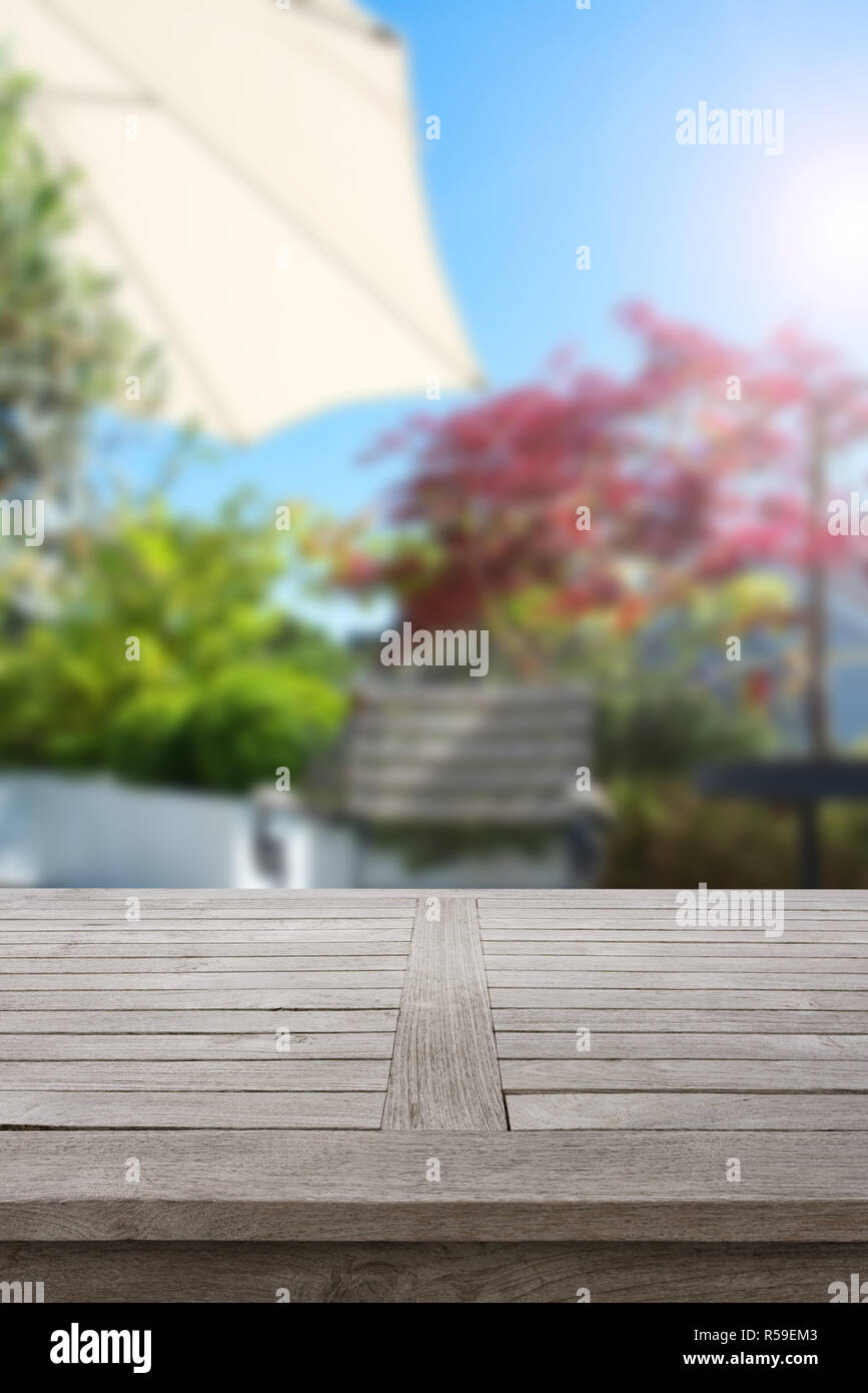 rustic wooden table in summer Stock Photo - Alamy