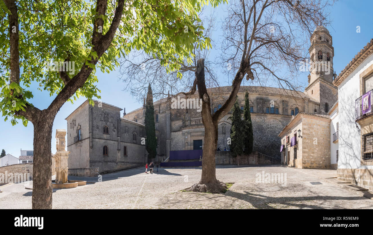 Santa Maria square, Santa Maria fountain, Baeza cathedral, Jaen, Spain ...