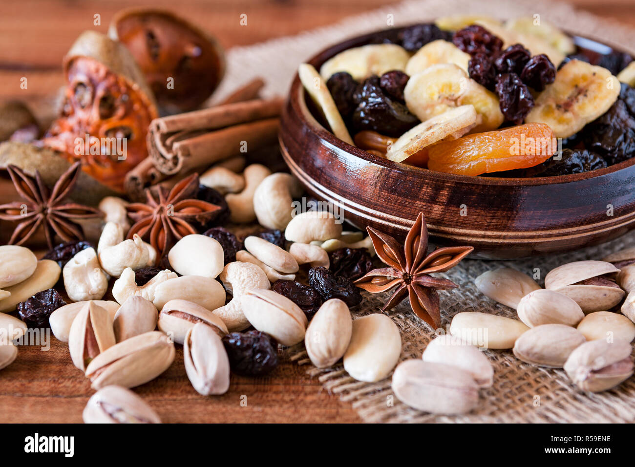 Mix of dried fruits and nuts Stock Photo - Alamy