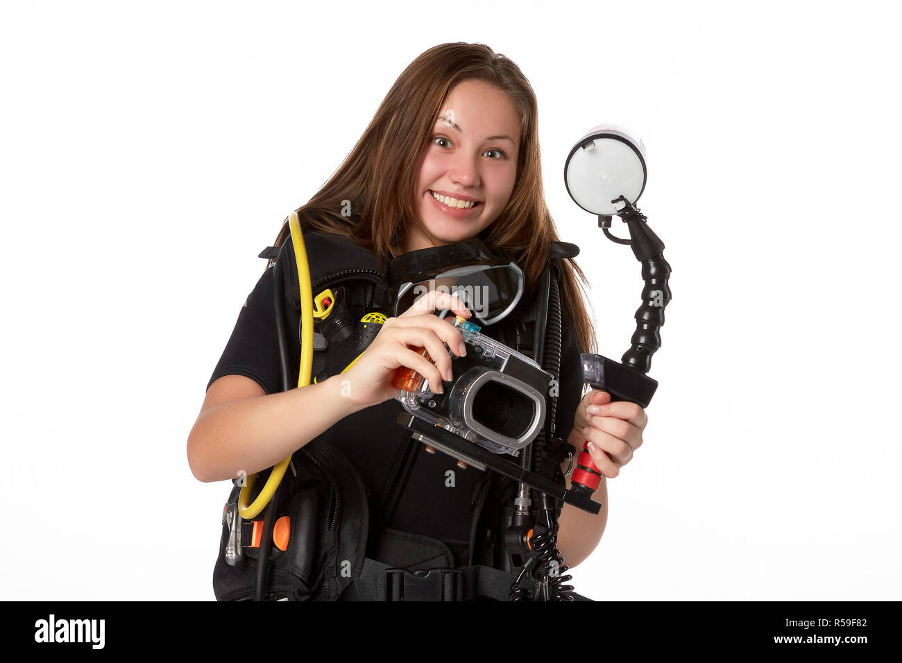 Beautiful woman scuba diver Stock Photo - Alamy