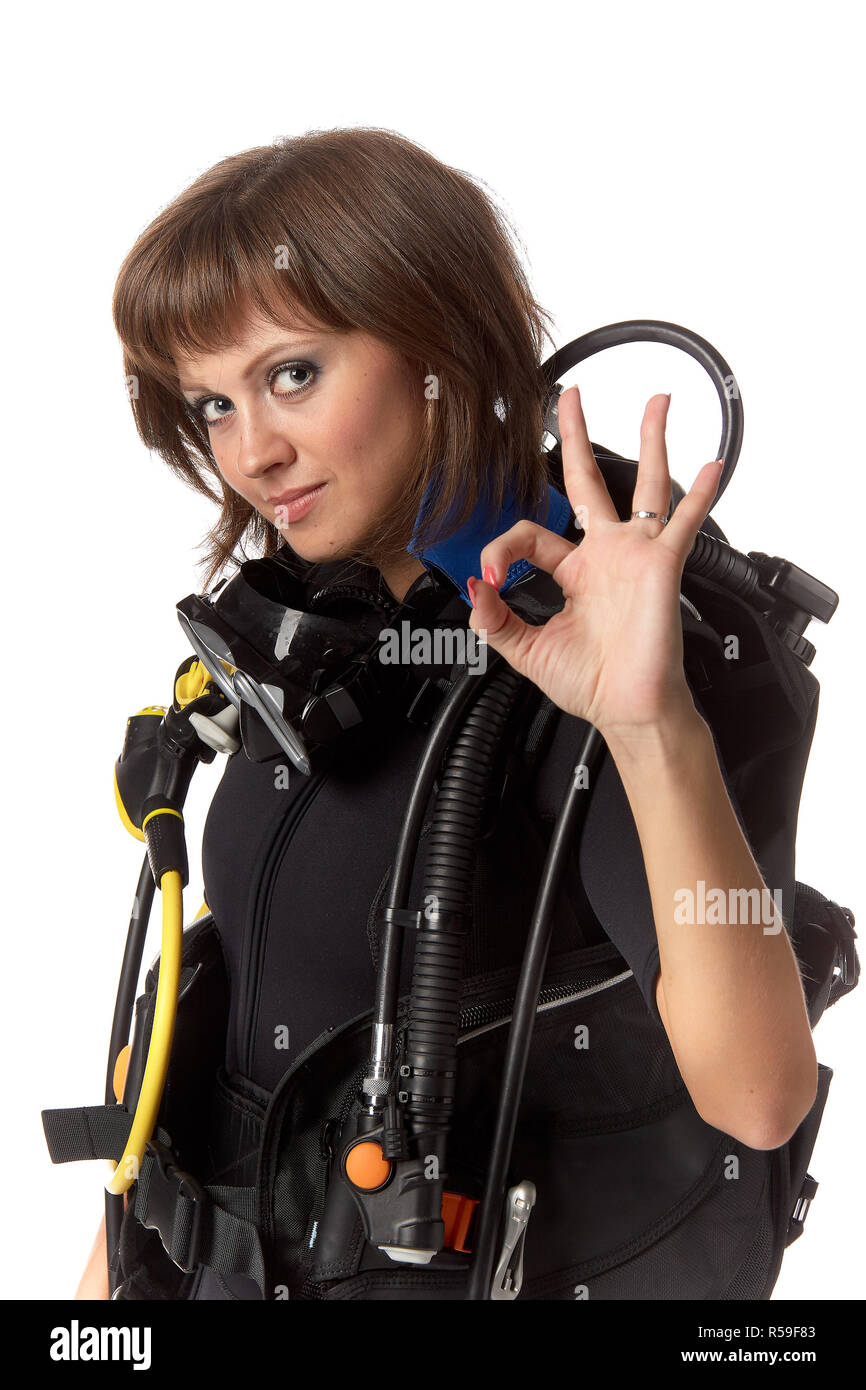 Beautiful woman scuba diver Stock Photo - Alamy