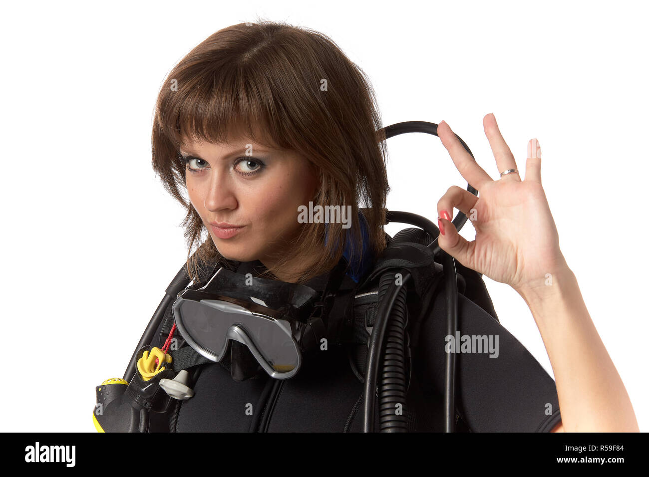 Beautiful woman scuba diver Stock Photo - Alamy