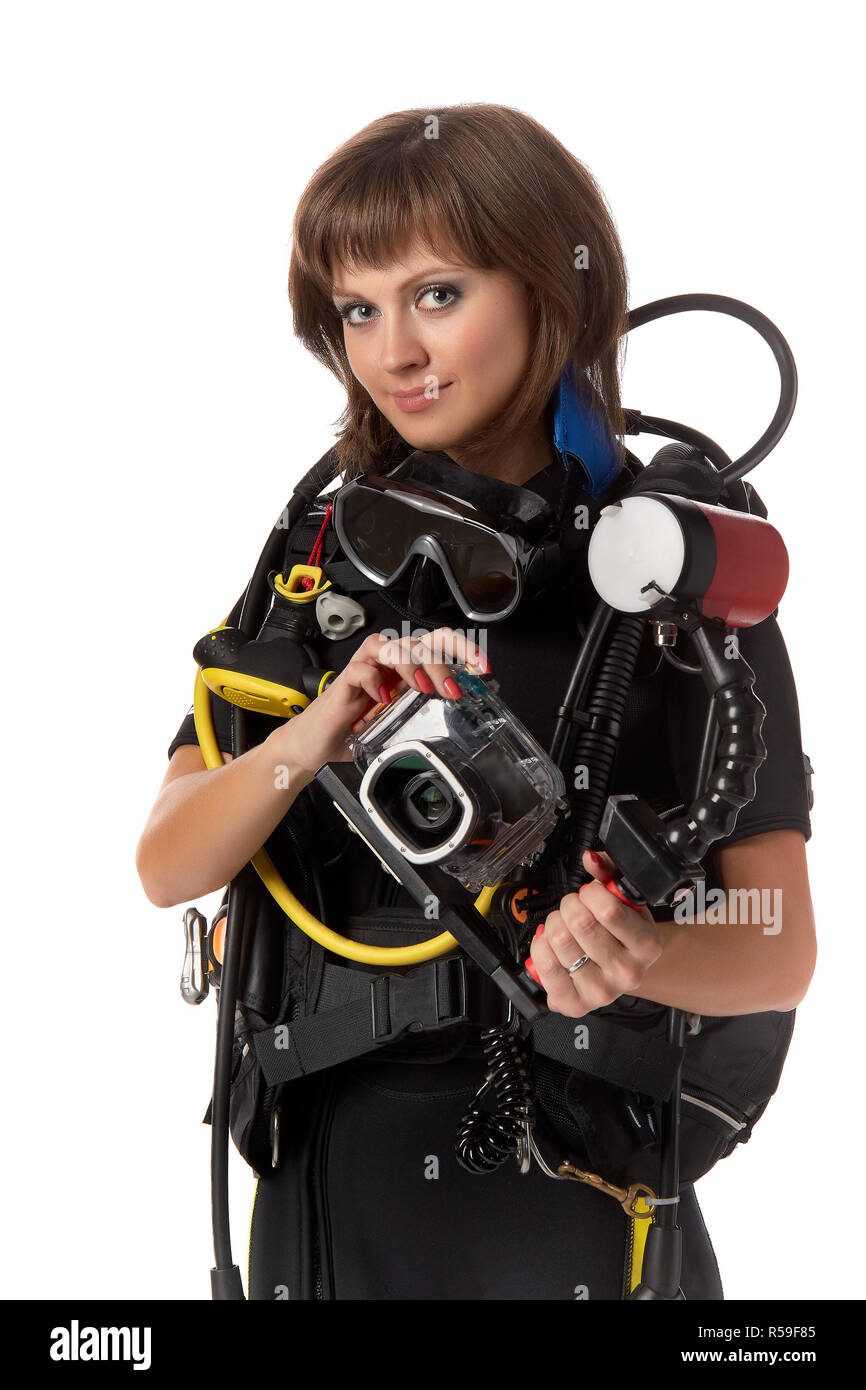 Beautiful woman scuba diver Stock Photo - Alamy