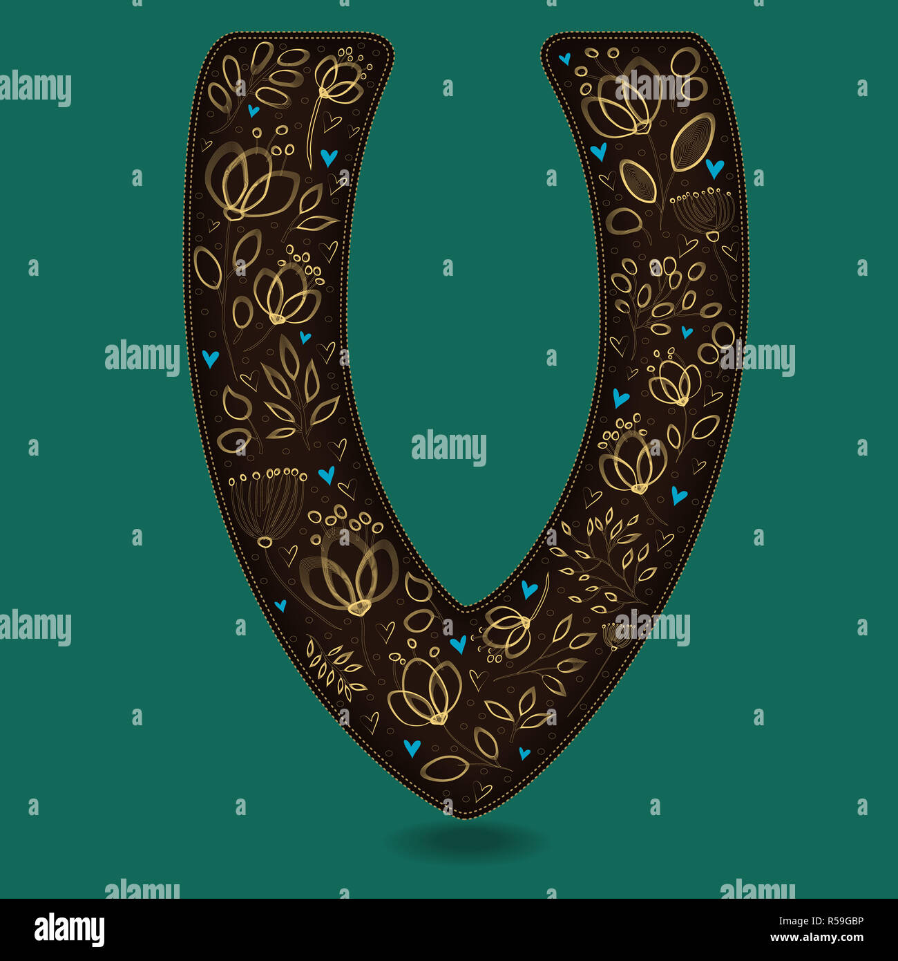 The Letter V with Golden Floral Decor Stock Photo - Alamy
