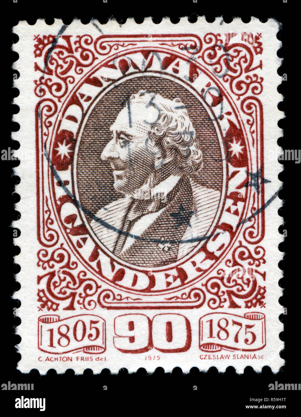 Postage stamp from Denmark in the Famous Danes series issued in 1975 ...