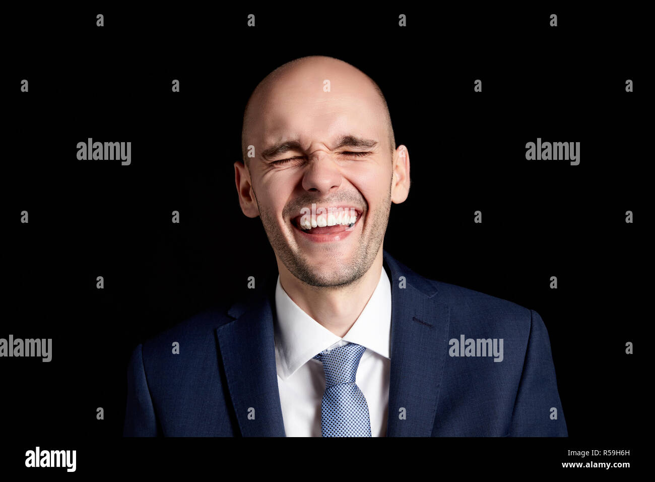 Laughing Man on Black Background Stock Photo - Alamy