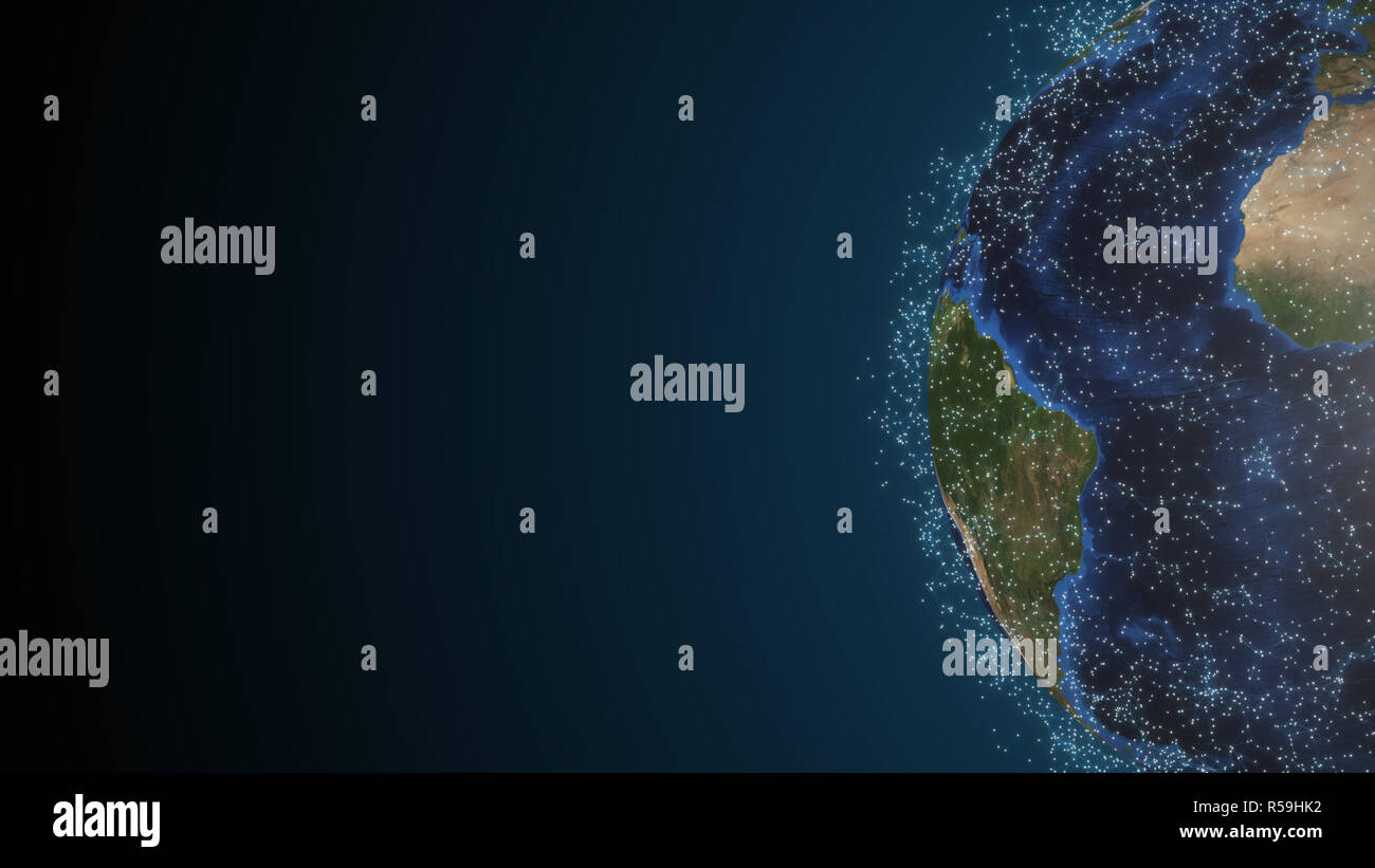 Realistic earth with abstract connection dots Stock Photo - Alamy