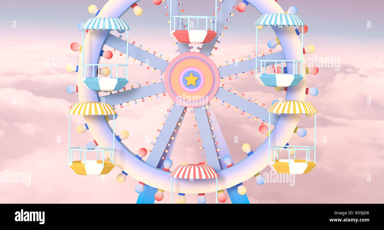 3D Illustration. Ferris wheel against beautiful pastel sky Stock Photo ...