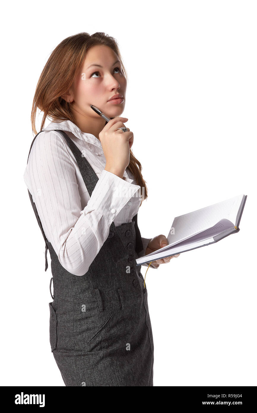 Girl with writing-books Stock Photo - Alamy