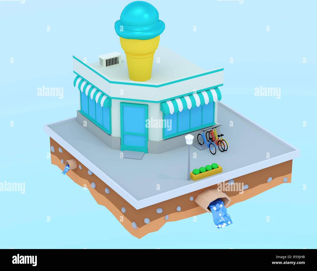 3D render Illustration. Isometric building cafe ice cream.Building ...