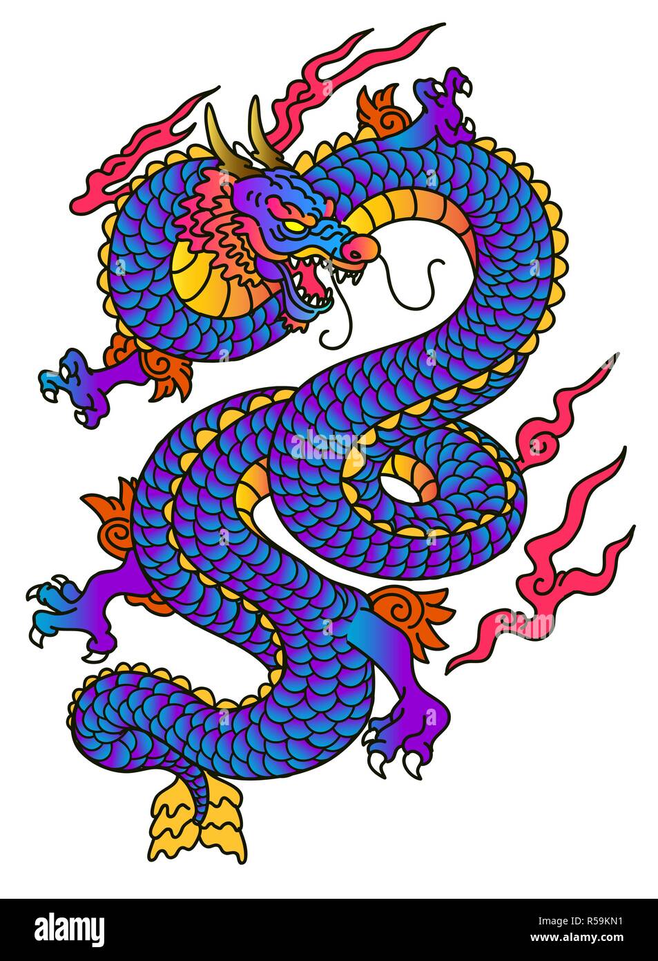 Blue And Purple Dragon Tattoos