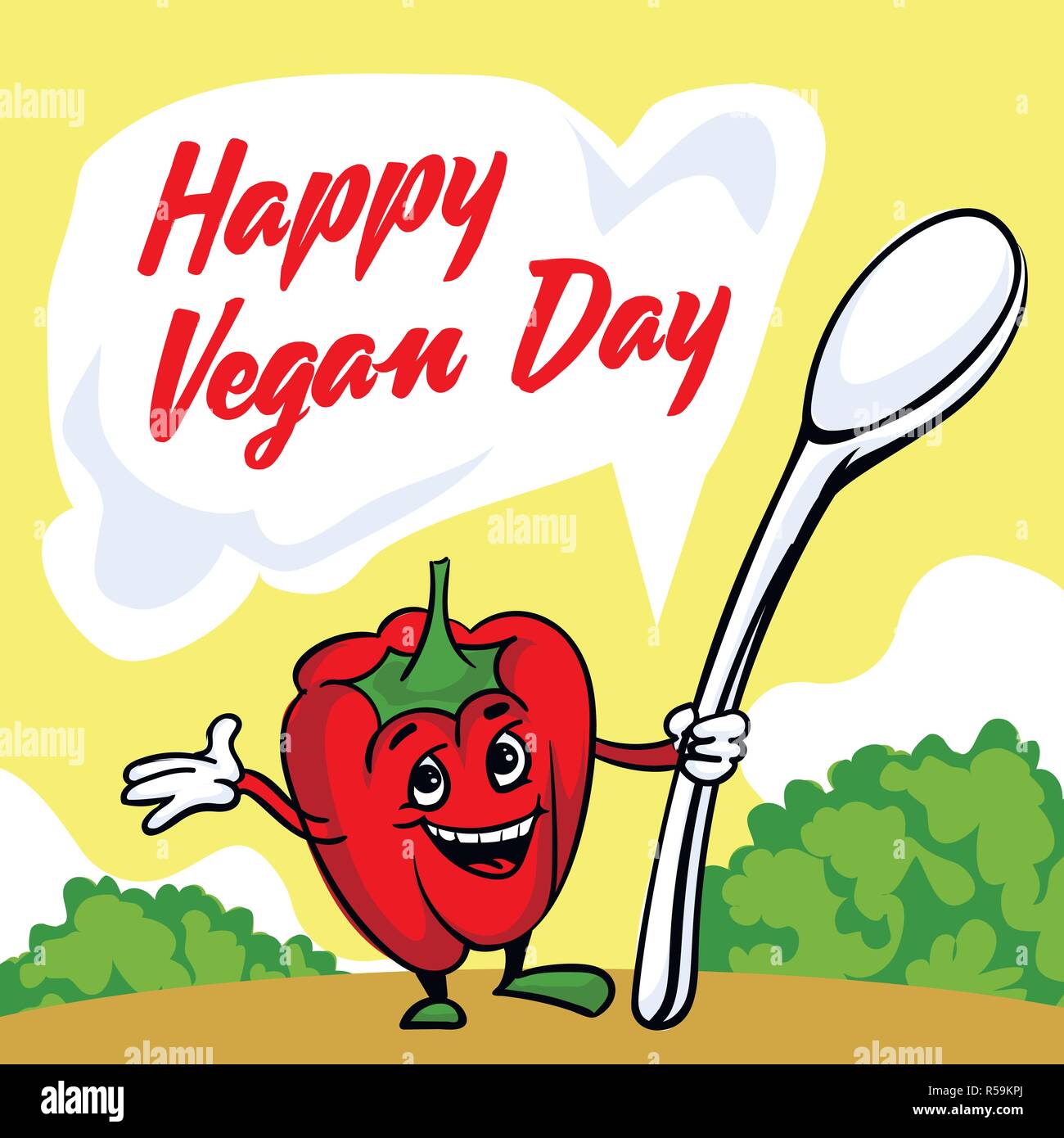 Happy vegan day concept background. Cartoon illustration of happy vegan ...