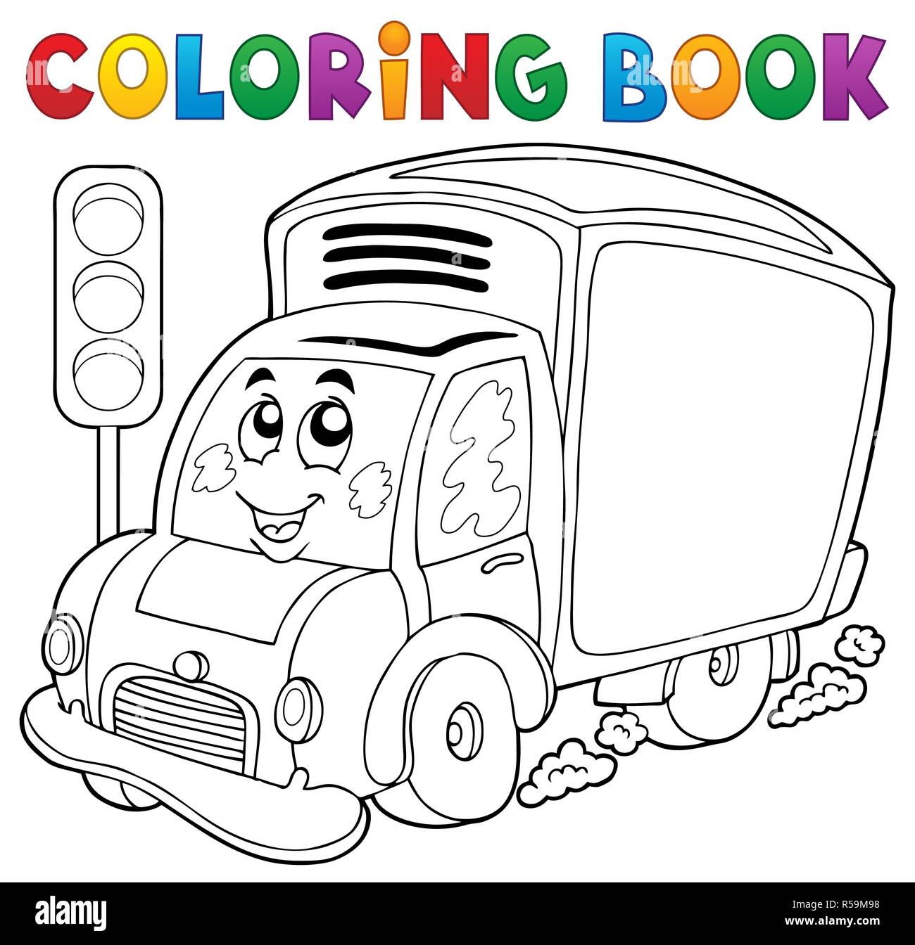 Coloring book cute delivery car Stock Photo - Alamy