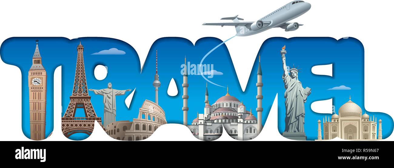 illustration of concept text logo sign for travel around the world ...