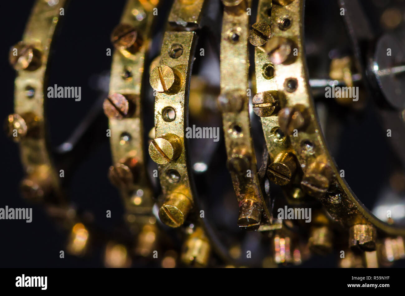 Watch Parts: Close Look at Row of Vintage Metallic Balance Wheels Stock ...