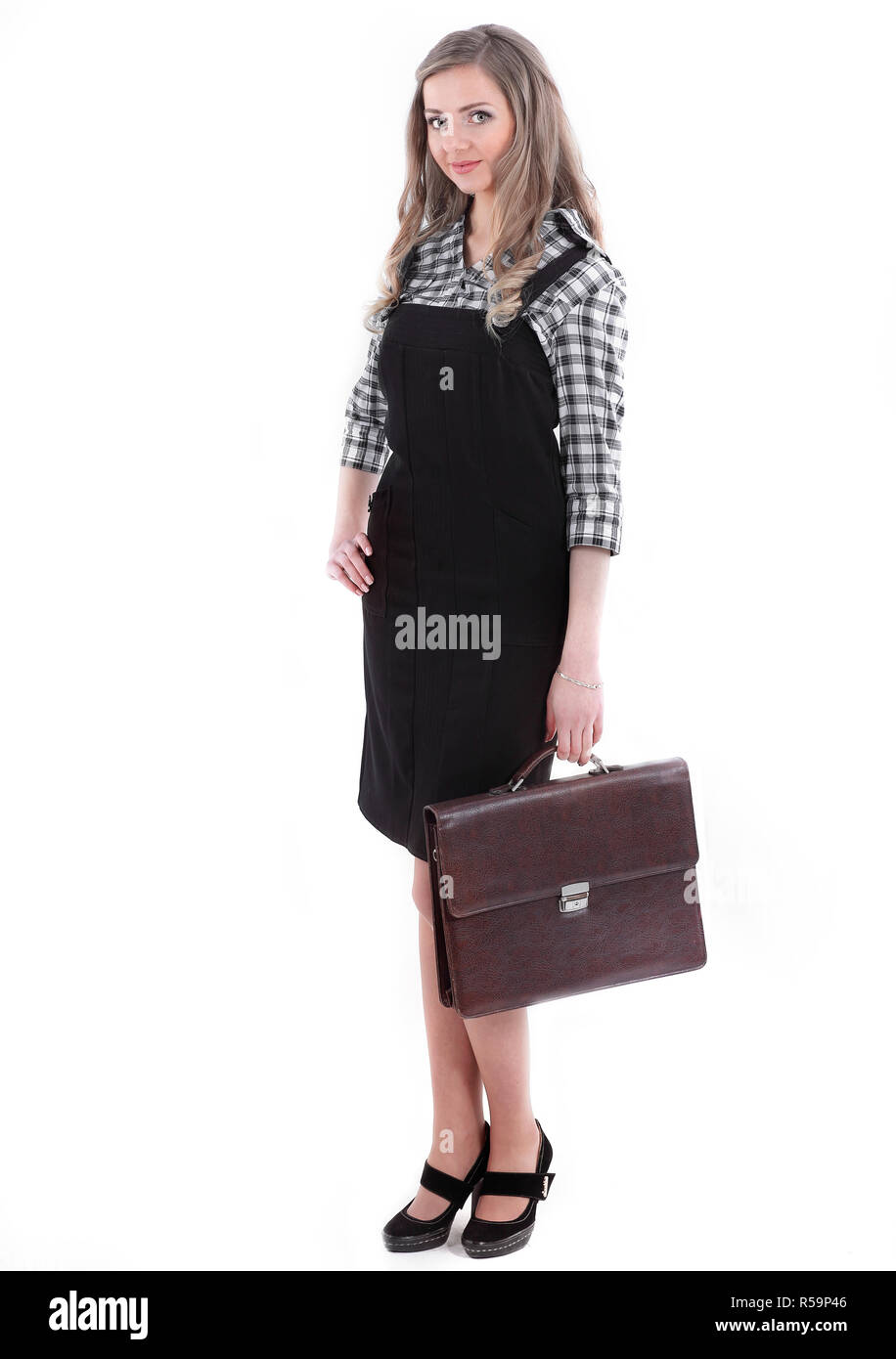 young business woman with business leather briefcase Stock Photo - Alamy