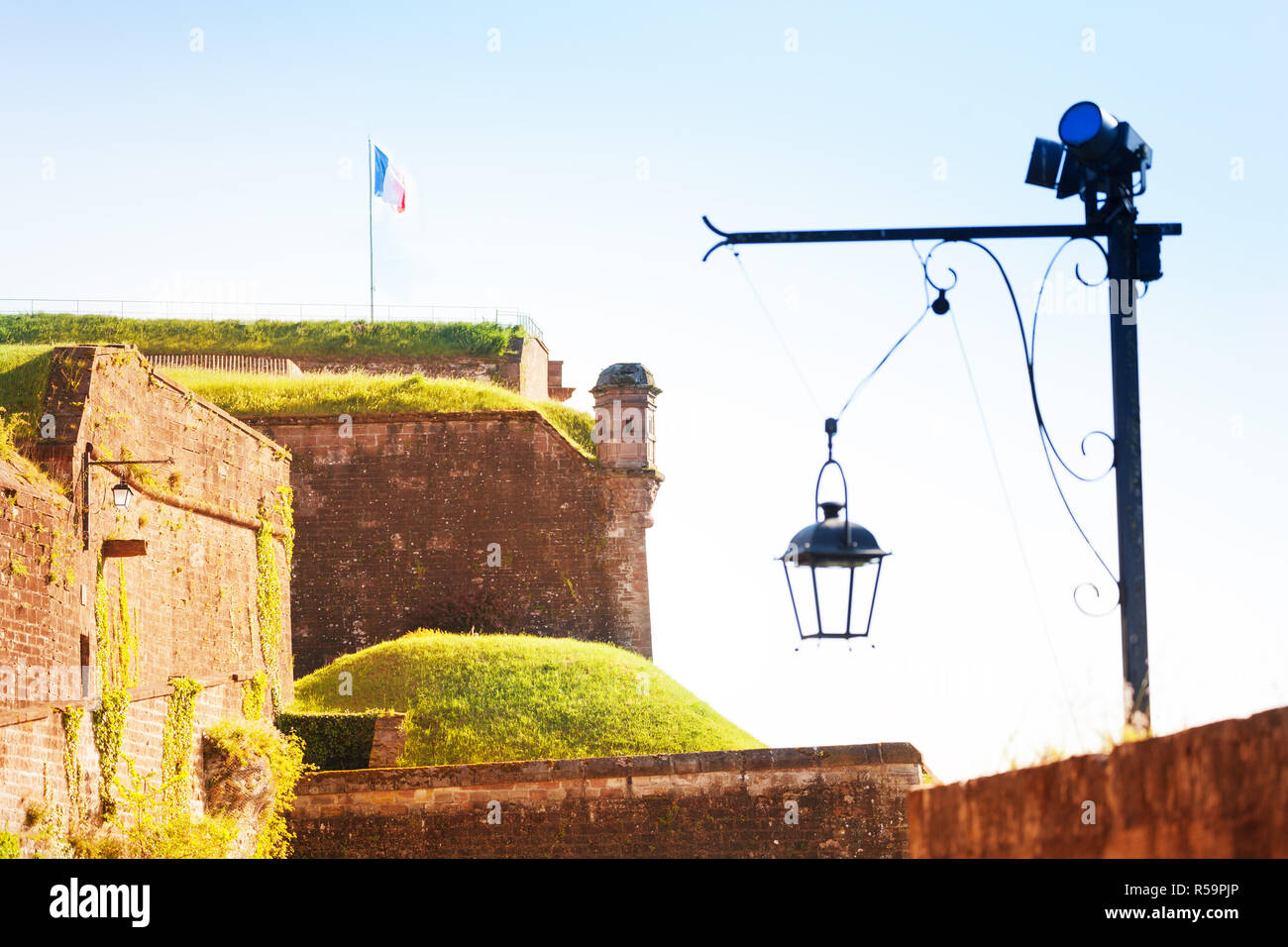 Towers and defensive walls of Vauban citadel in Belfort, France Stock ...